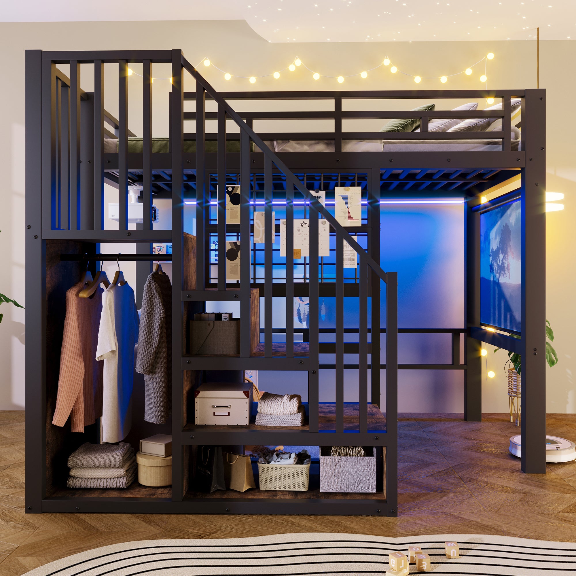 Lit Superposé 90x200cm - Structure Métal Robuste - Étagères dans les ...