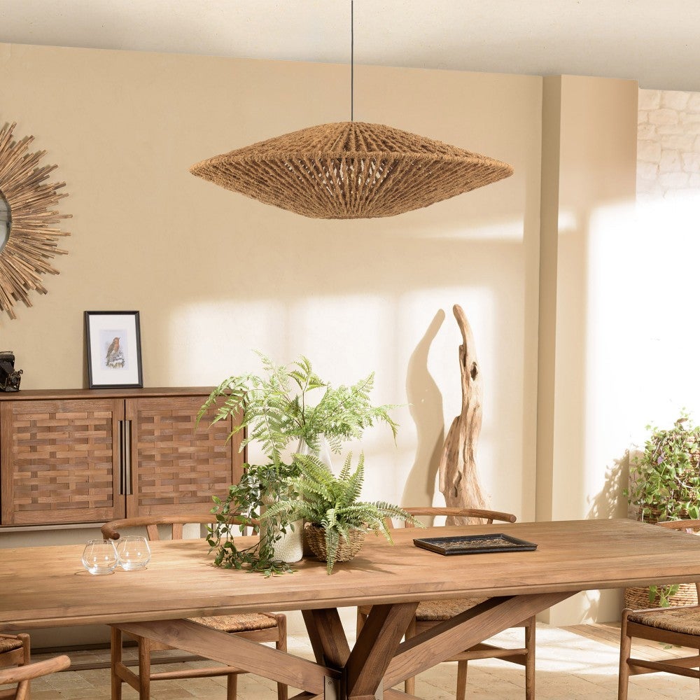 SIXTINE - Suspension 'cymbale' 100x100cm en bois teck recyclé / rotin ...