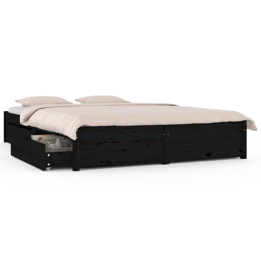 Lit double | Lit adulte | Cadre de lit avec tiroirs Noir 140x190 ...