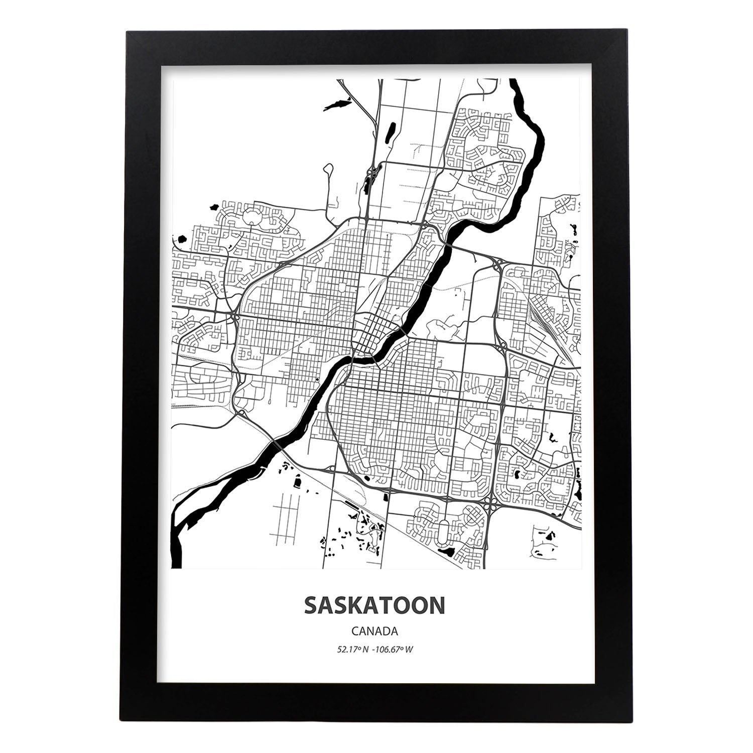 Saskatoon Map - Canada. Fiches Des Villes Du Canada Avec Des Mers Et ...
