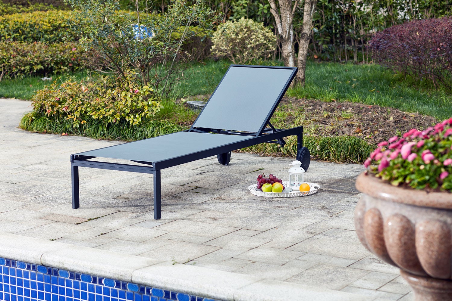 CUBA Juego de 2 tumbonas reclinables de aluminio, textileno con ruedas ...