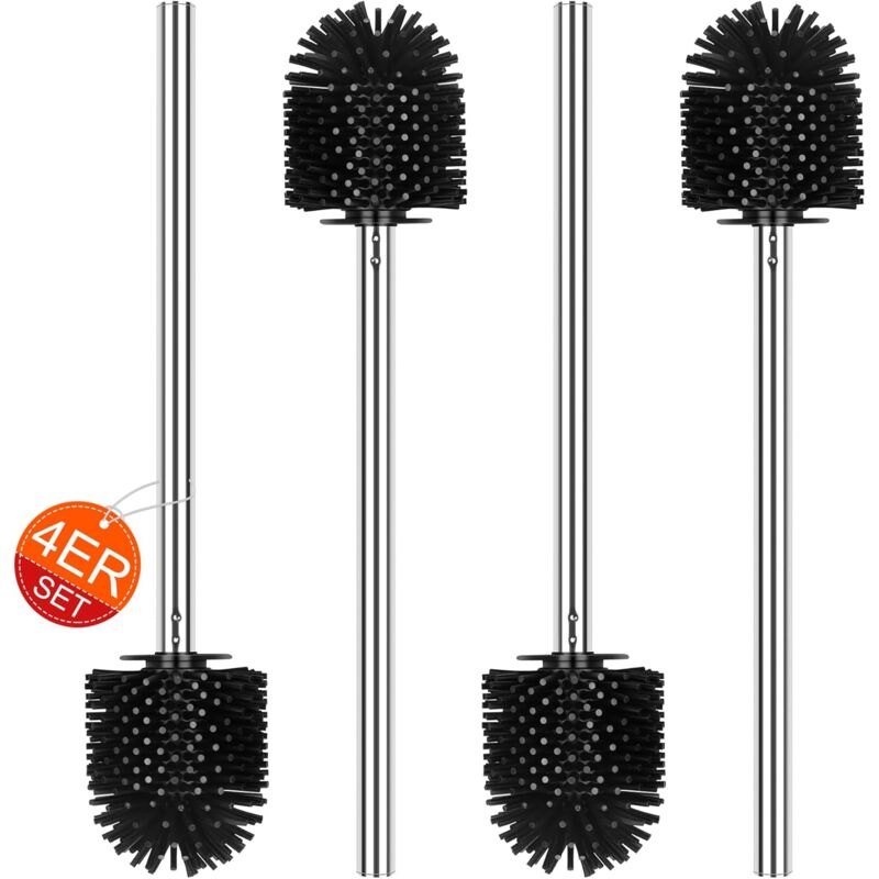 Lot de 4 brosses WC en silicone, brosses WC, brosse de rechange avec manche en acier inoxydable ...