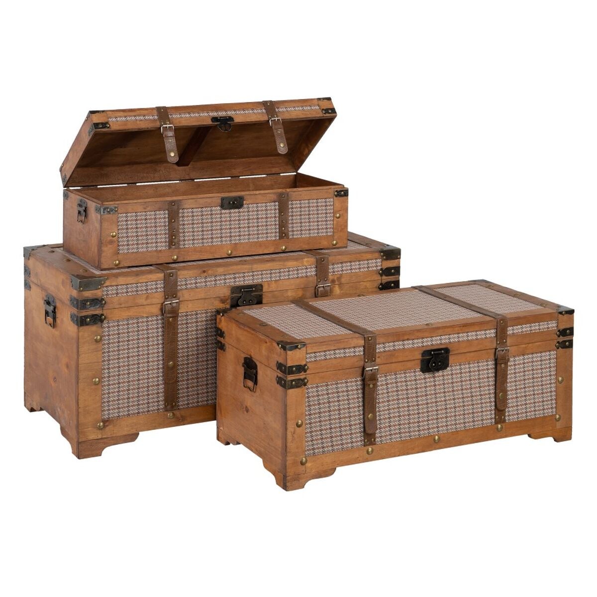 Juego de Baúles 90 x 47 x 45 cm Tejido Sintético Madera Cuadros (3 ...