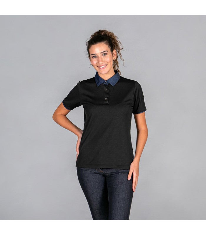 Polo de mujer con cuello camisero y mangas cortas, tejido PIQUÉ COOLMAX ...