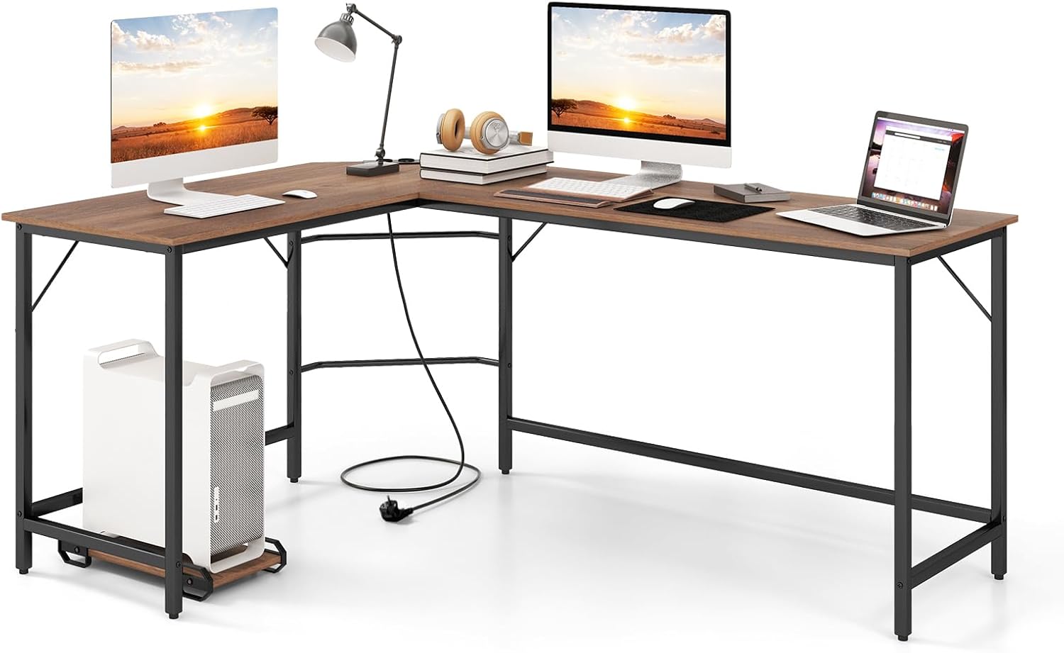 Bureau d'angle avec Rangement 168 X 125 CM, Prise et Ports USB, Support ...
