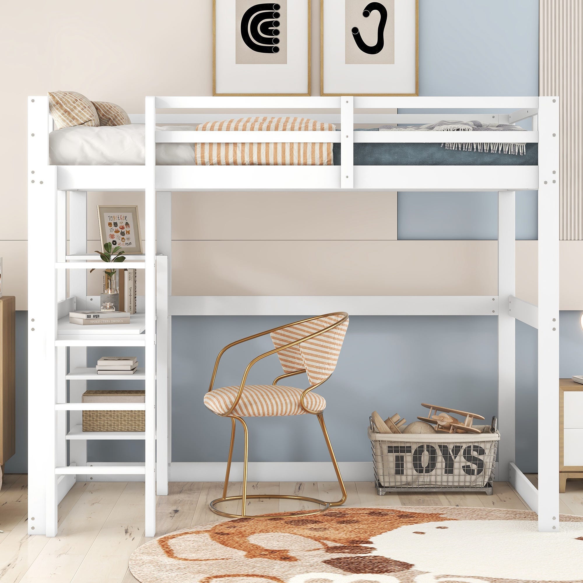 Lit Mezzanine 140 X 200 Cm Avec Bureau Et étagère De Rangement