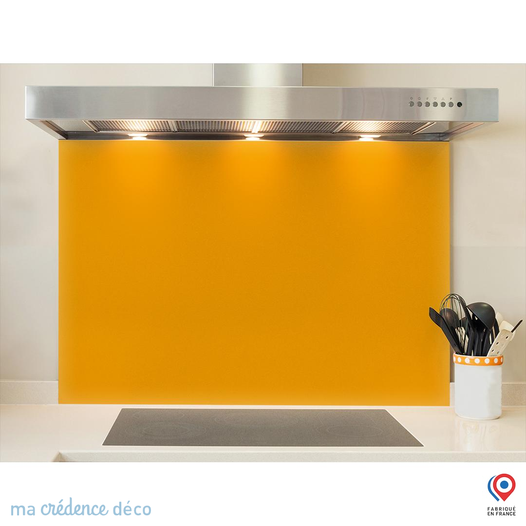 Crédence cuisine fond de hotte Jaune melon RAL 1028 - Verre trempé - L ...