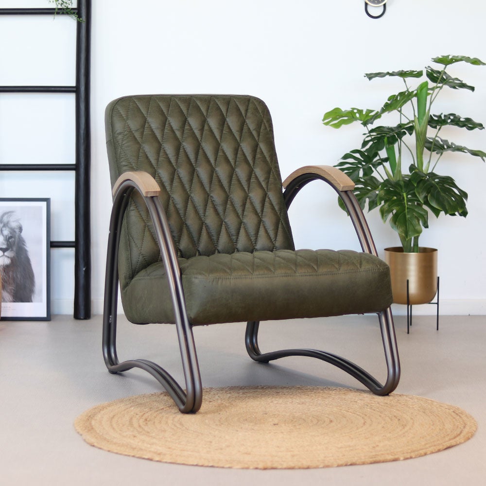 Ivy Fauteuil Industriel Cuir Vert | Leroy Merlin