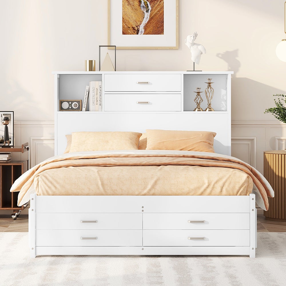 Lit adulte Lit double 140x200 cm lit avec huit tiroirs et deux ...