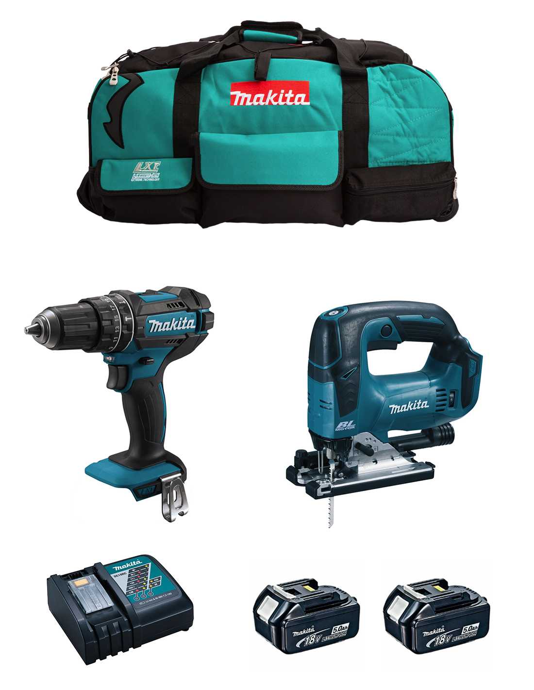 MAKITA Kit MK202 (DHP482 DJV182 2 x 5,0 Ah DC18RC LXT600) | Leroy Merlin