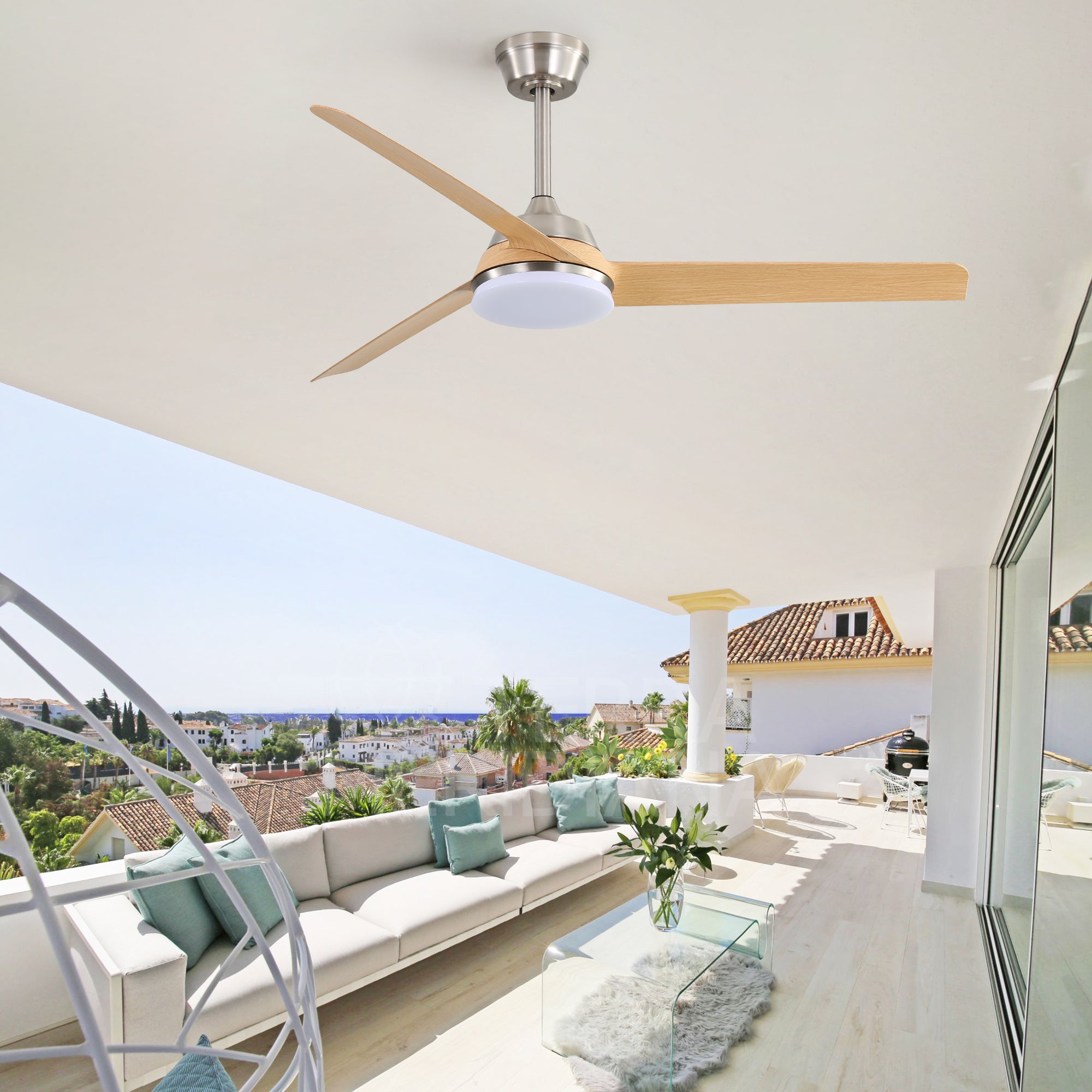 Ventilador de techo de 132 cm con luz LED y control remoto, velocidad ...