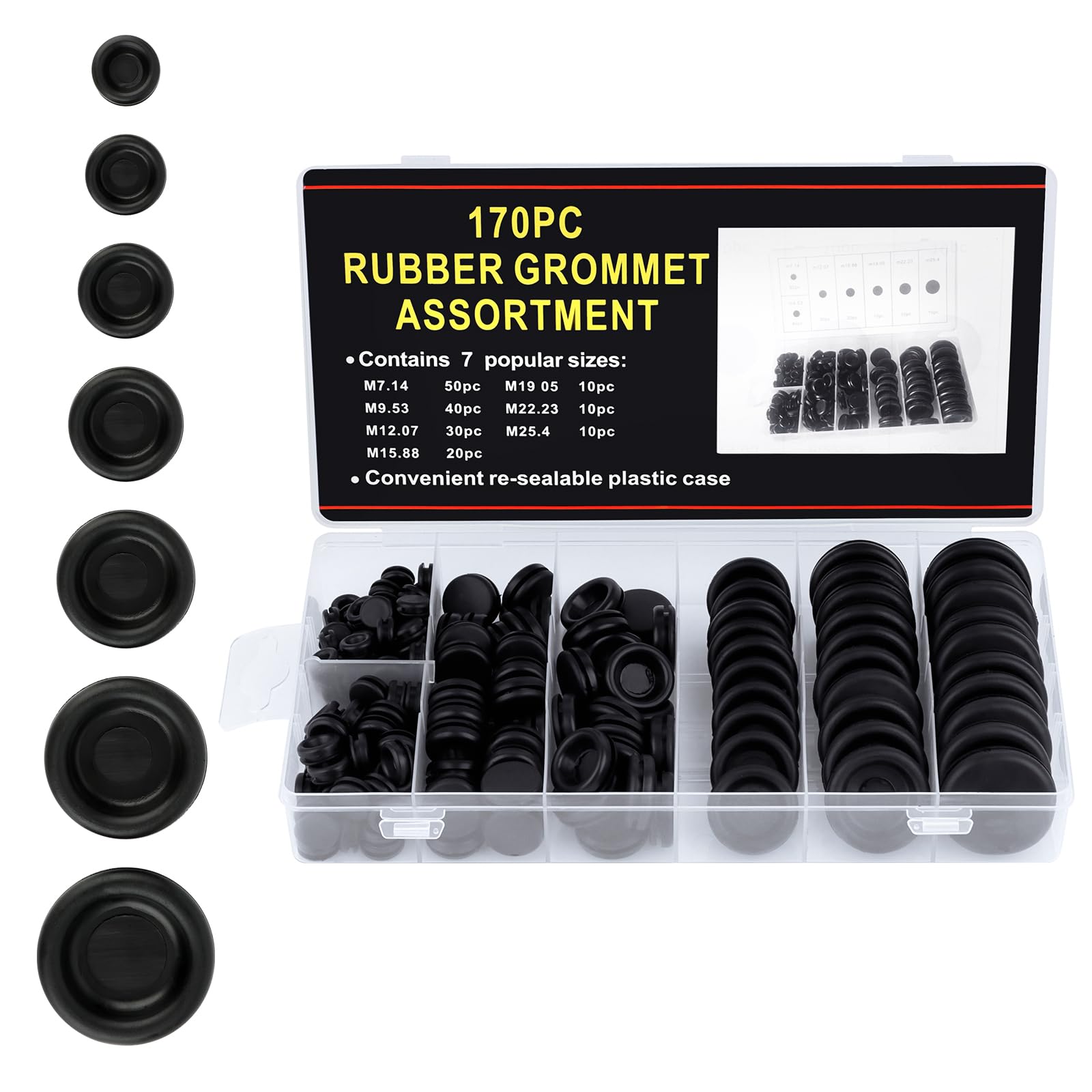 Bouchons en Caoutchouc 170 Pièces, Assortiment Oeillet 7 Tailles Passe ...