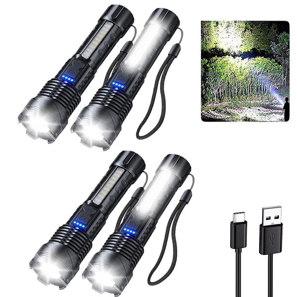 Linternas recargables, linterna táctica LED con batería, luz lateral ...