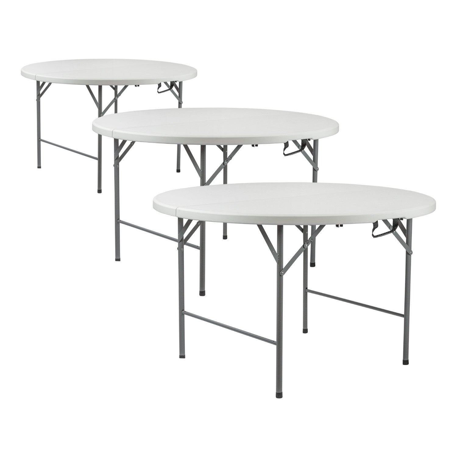 Pack 3 tables pliantes portables en résine Ø150cm blanche effet granit ...