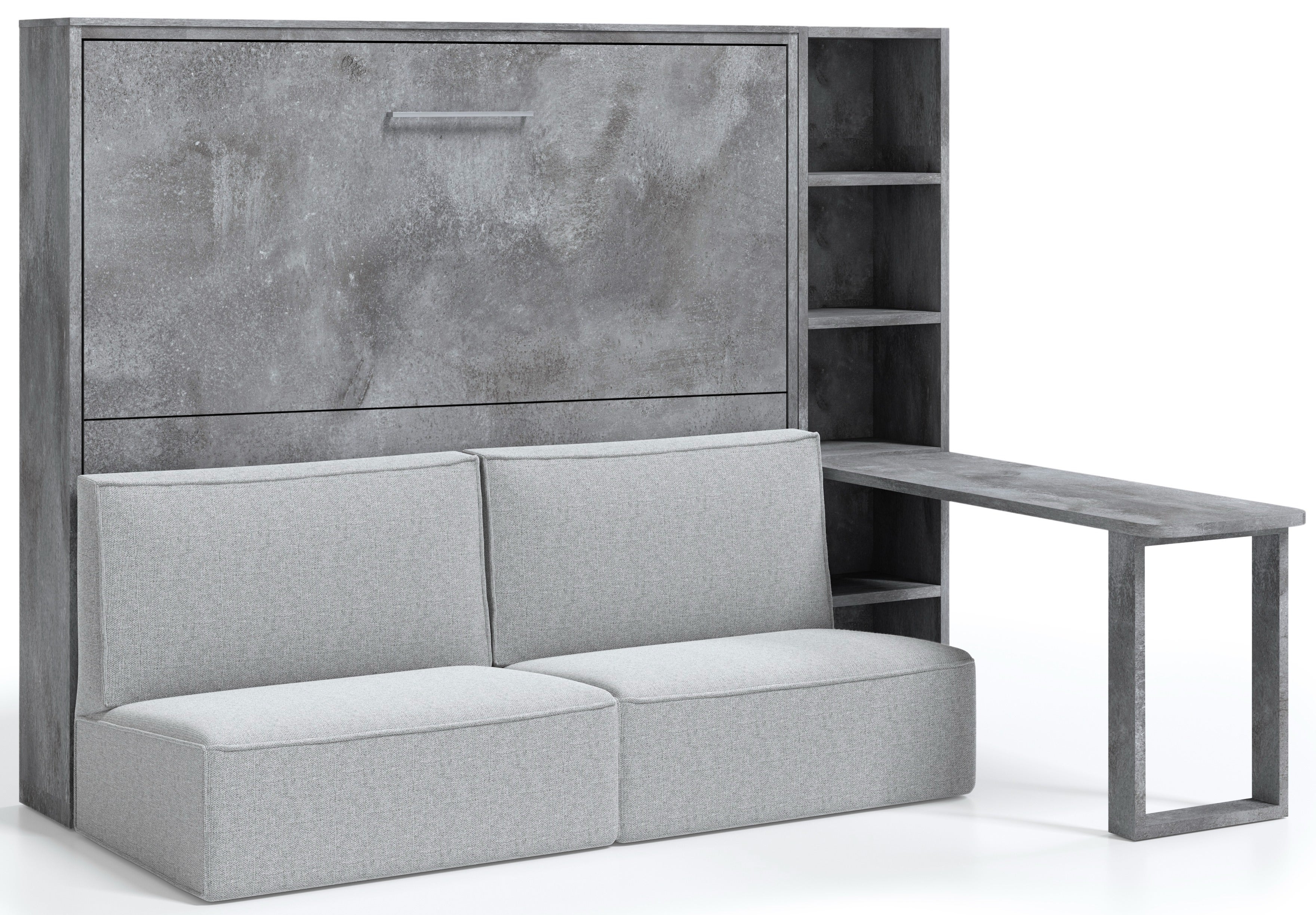 -Con colchón-Sofá Gris claro-Con estante-Estructura y fachada Gris ...