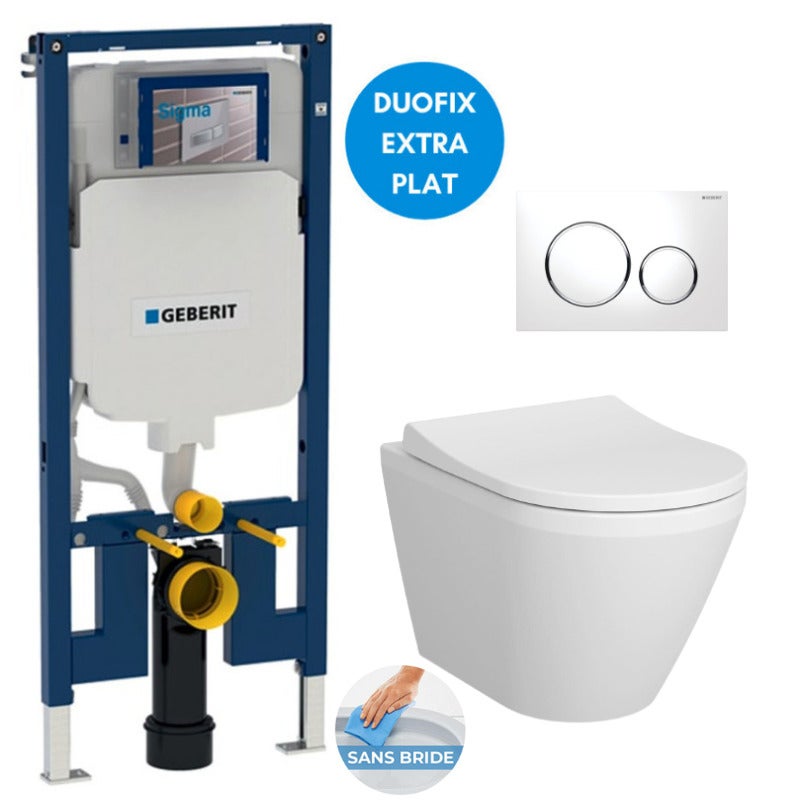 Pack WC Bati-support Geberit UP720 extra-plat + WC sans bride Vitra ...