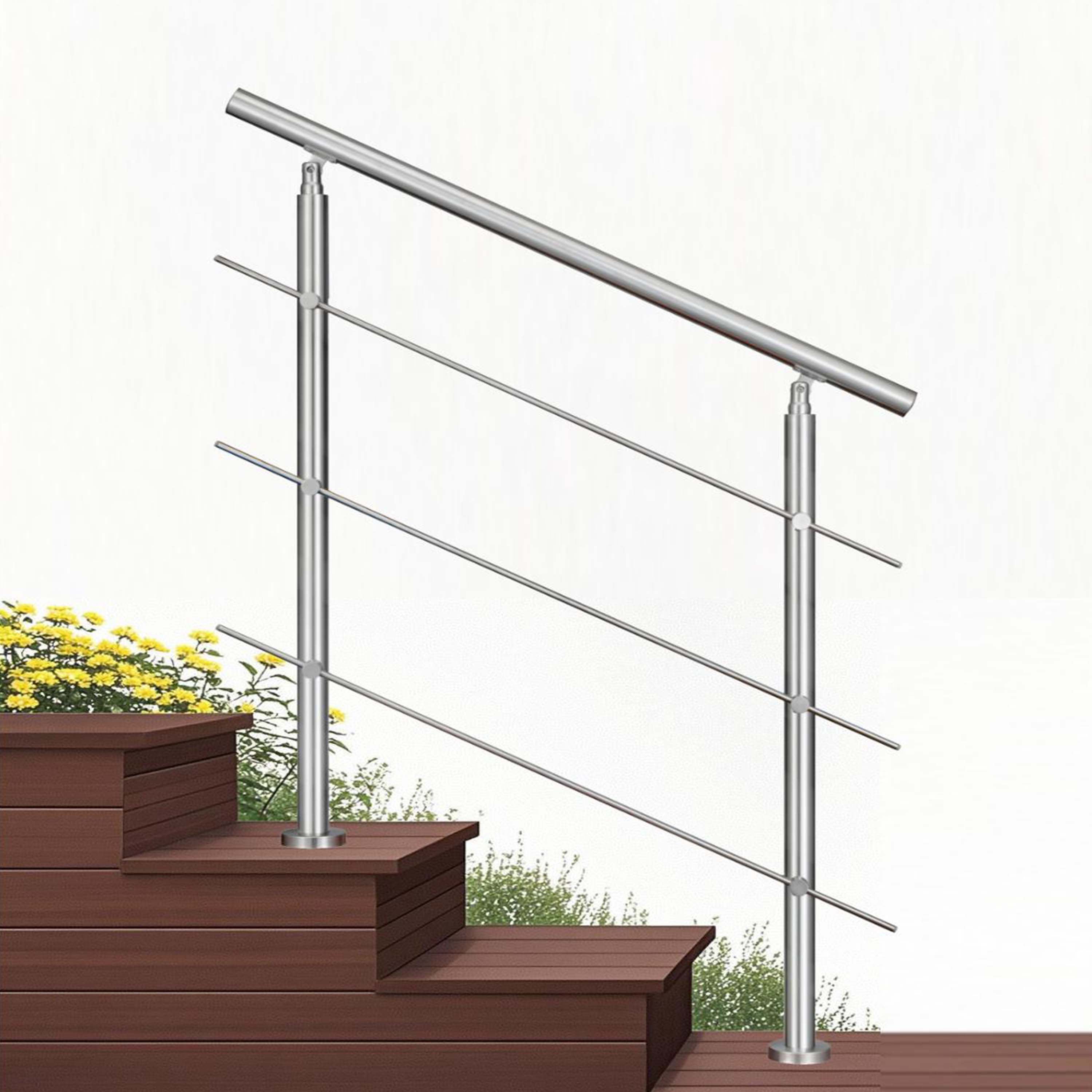 Barandilla de acero inoxidable, pasamanos de escaleras, 120 cm con 2 ...