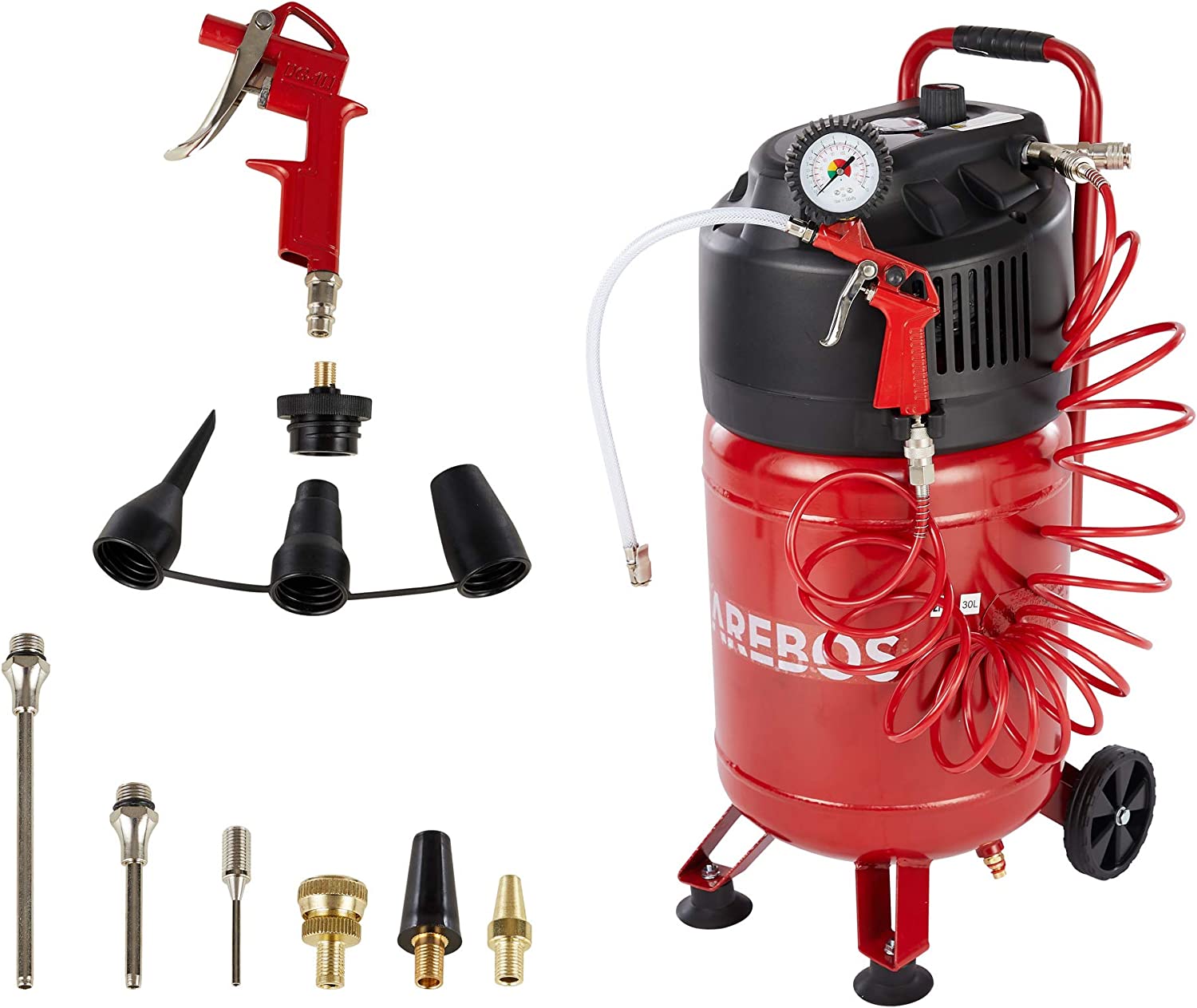 AREBOS Compressore ad Aria Compressa 1500W | 30l | incluso set da 13 ...