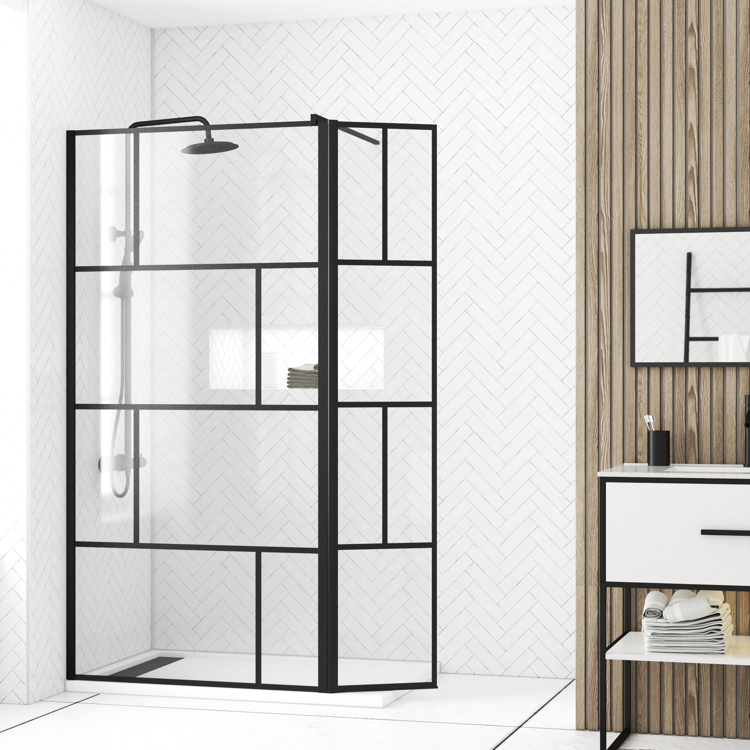 Paroi de douche avec pivot 80+40x195cm - Sérigraphie type Briques et ...