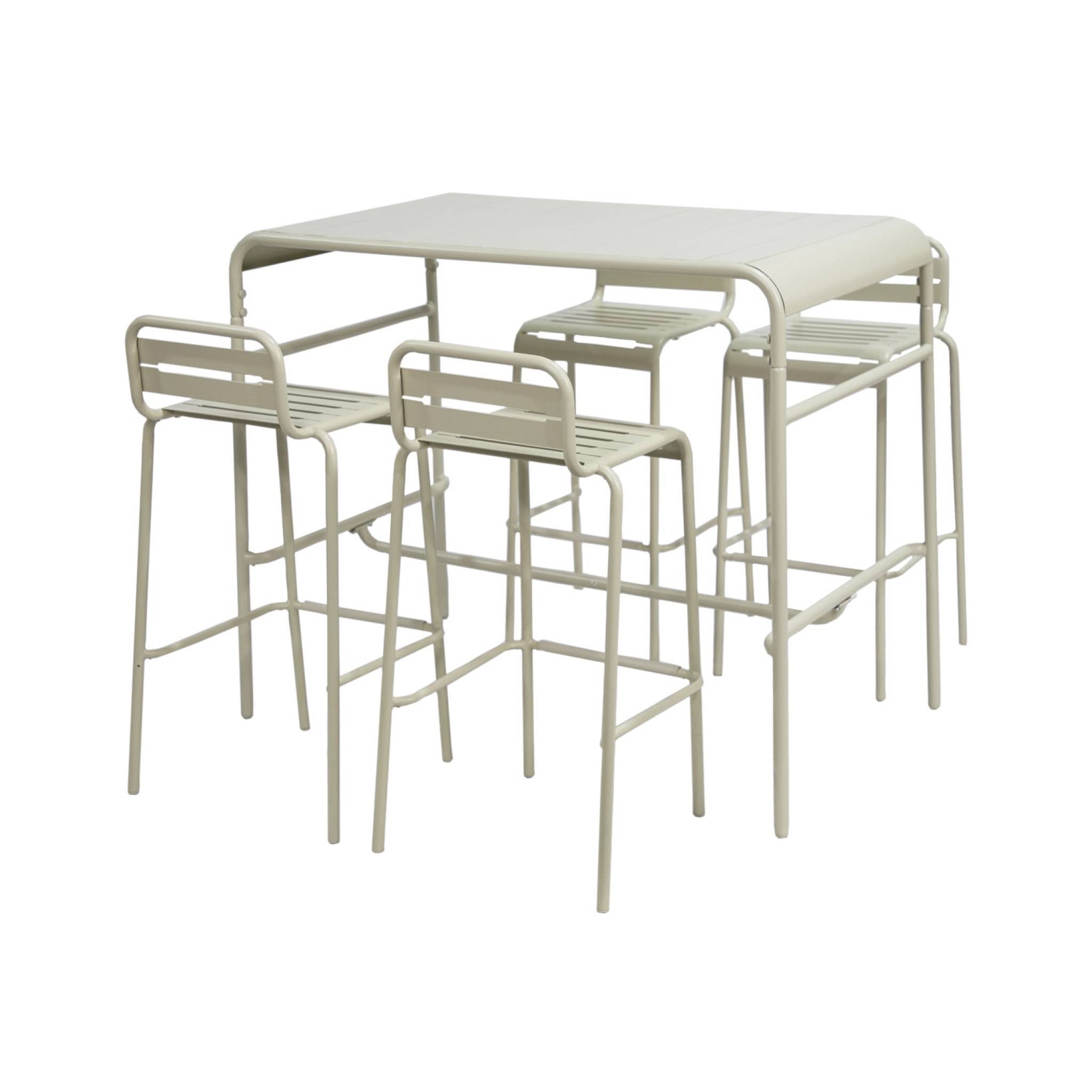 Table haute de jardin AMELIA beige. 4 chaises hautes en acier. 120 x ...