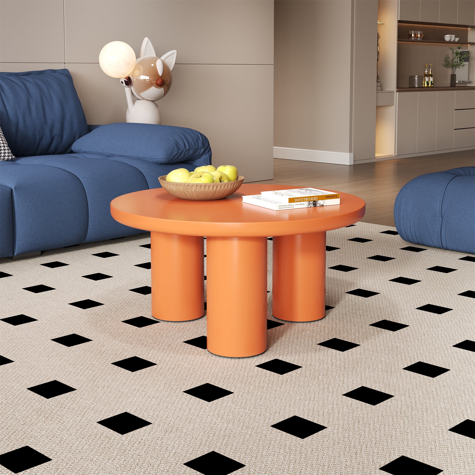 Tables basse ronde - D 72.2 x H 35.5 cm - plateau en MDF peint et pieds en PVC - Orange | Leroy ...