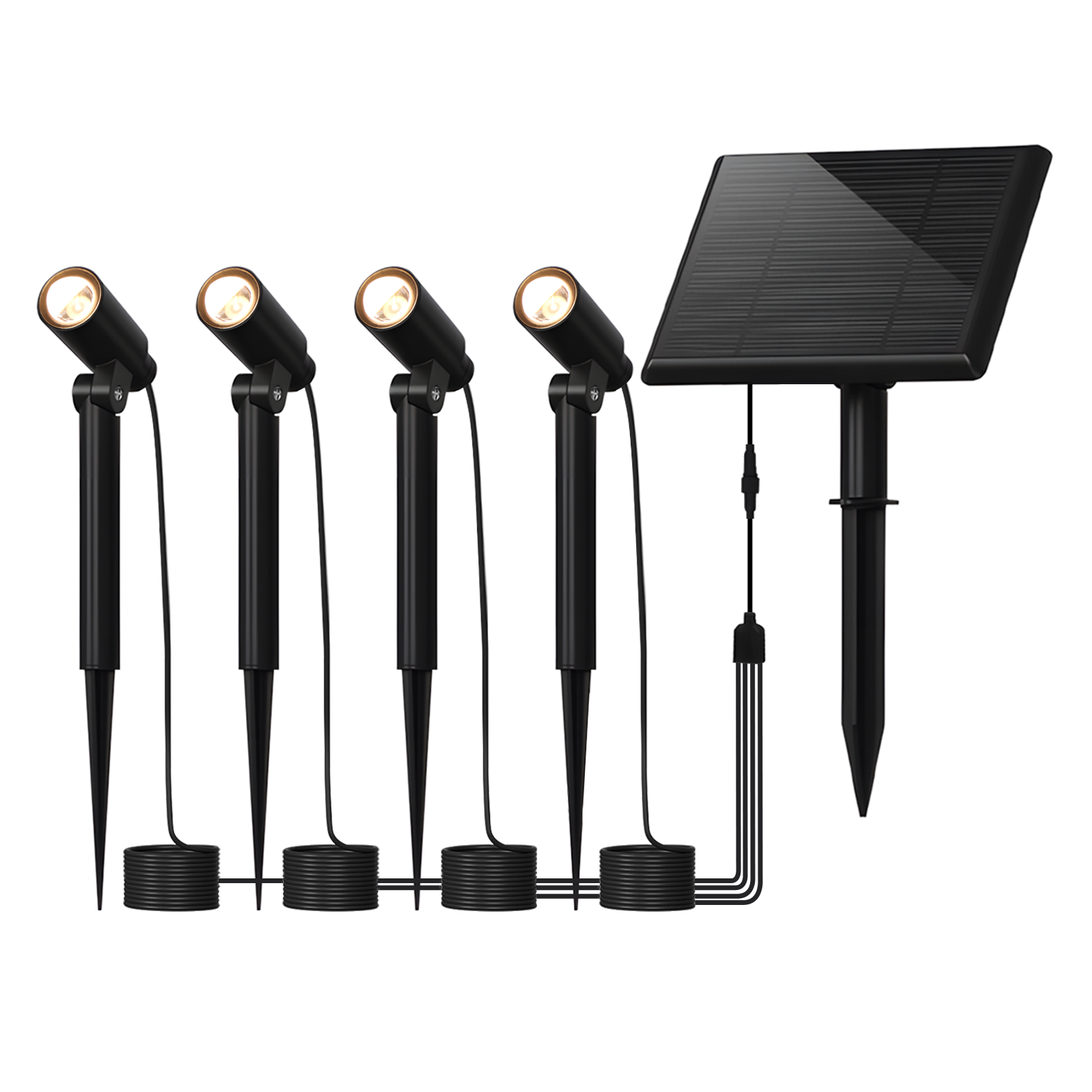 ZMH Luminaria Solar Externa - 4 Spots LED Blanco Cálido IP65 con Estaca ...