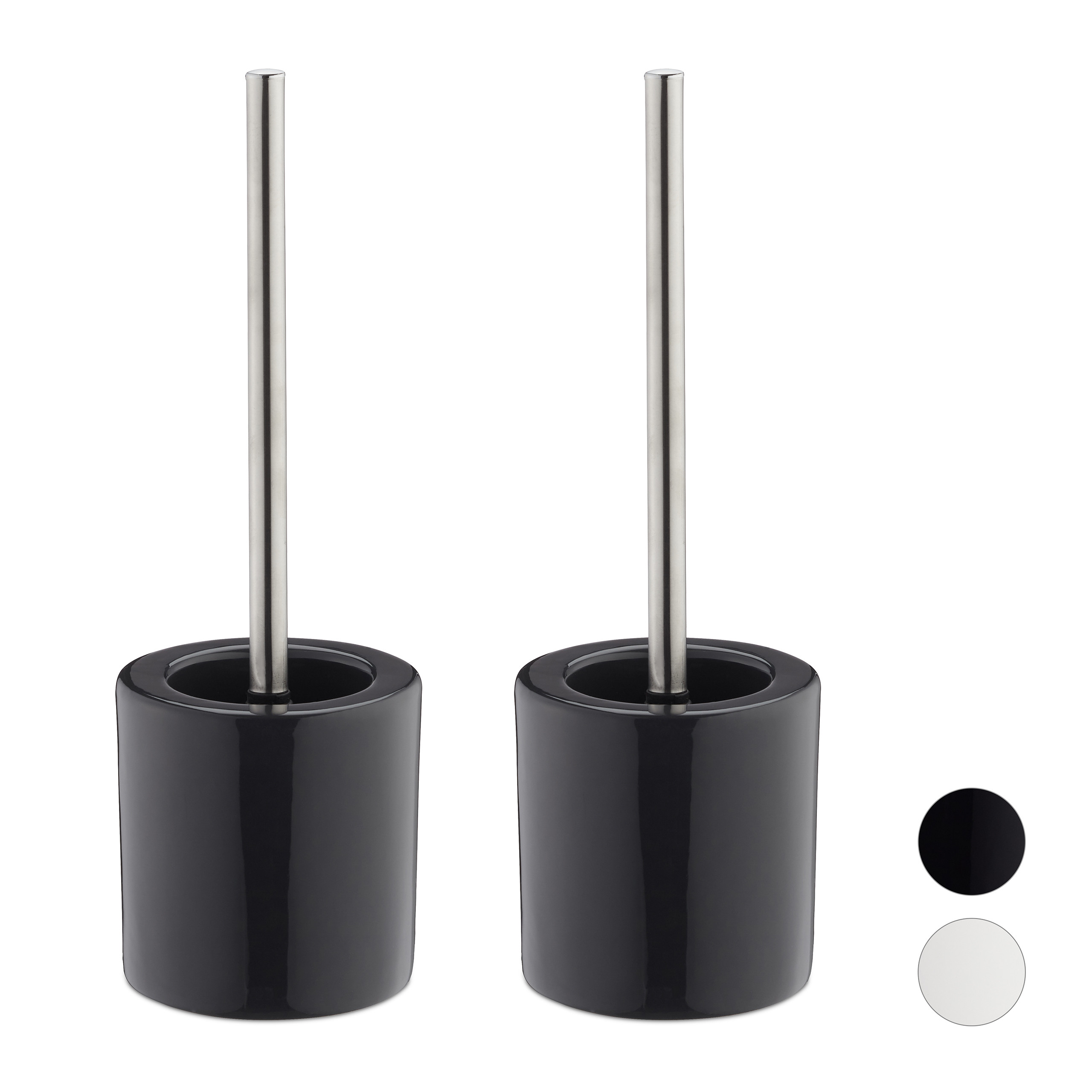 Porte brosse WC, lot de 2, céramique brosse WC et tête changeable poignée métal salle de bain ...