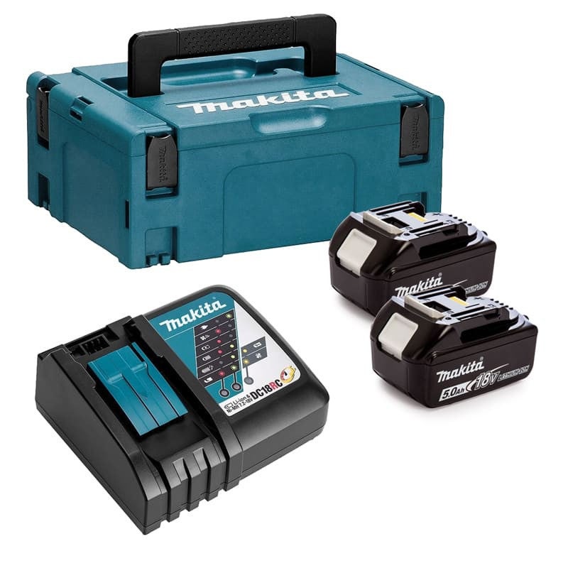 MAKITA Pack energie 18 V Li-ion - 2 batteries (5Ah) + 1 chargeur rapide en coffret Makpac ...