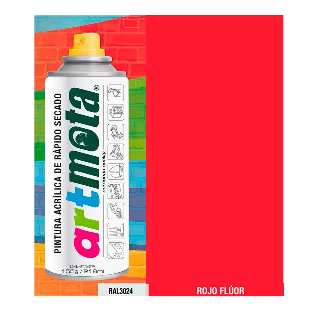 Spray rojo fluorescente ral3024 216ml mota | Leroy Merlin