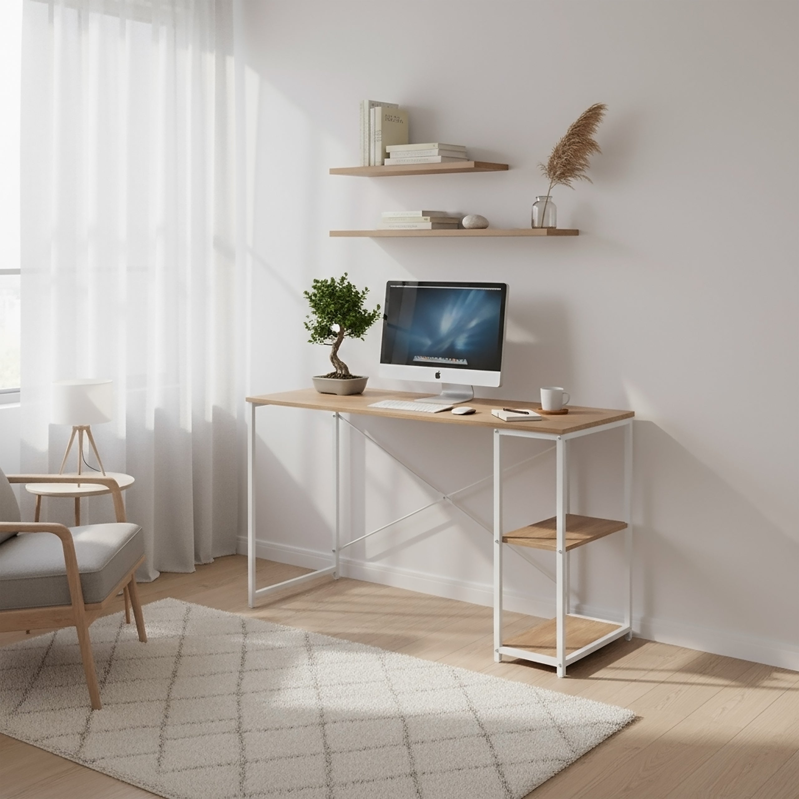 Bureau informatique / bureau Easy Up2 avec étagère blanc/chêne hjh ...