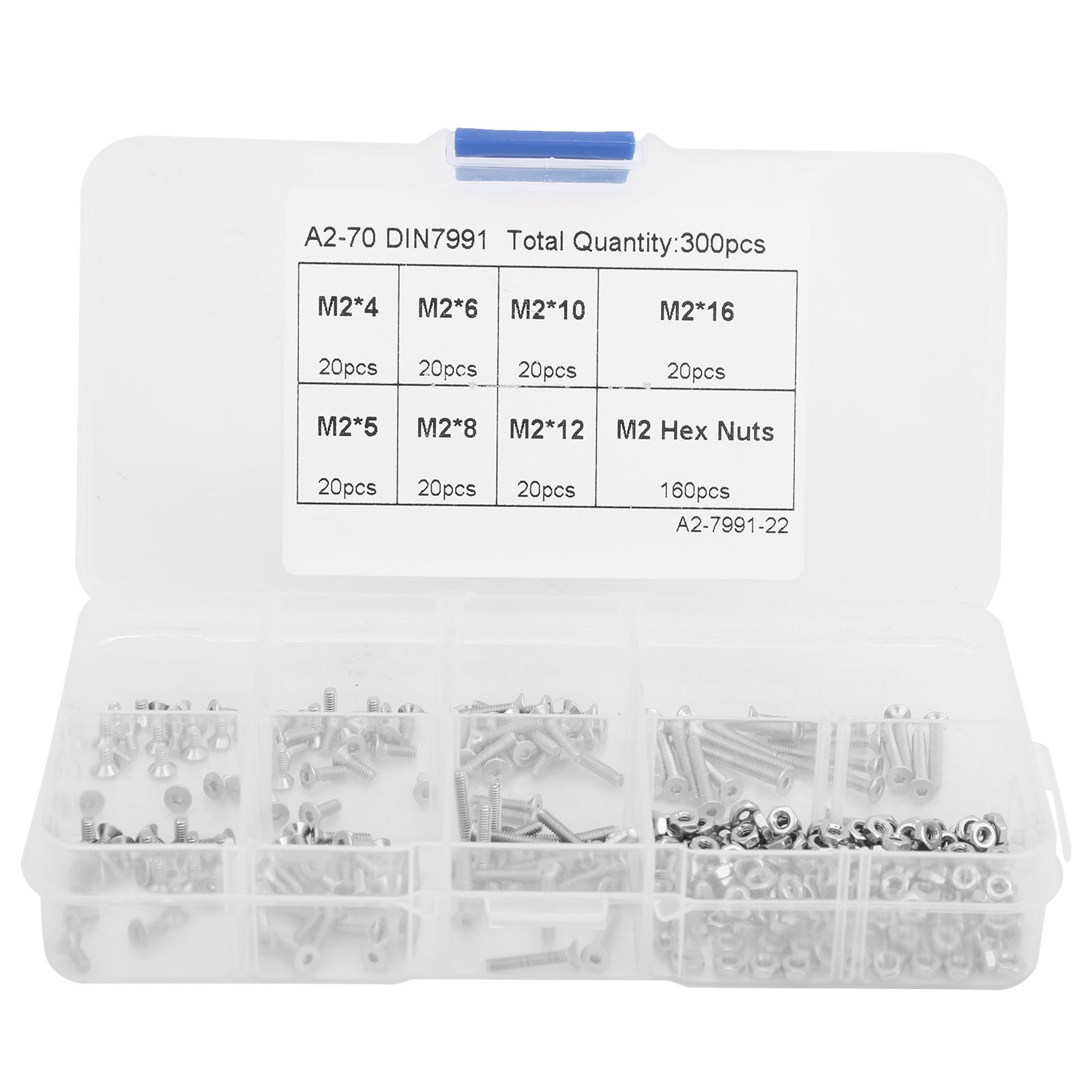 Kit d'assortiment de vis et d'écrous hexagonaux M2 300 pièces à tête fraisée en acier inoxydable ...