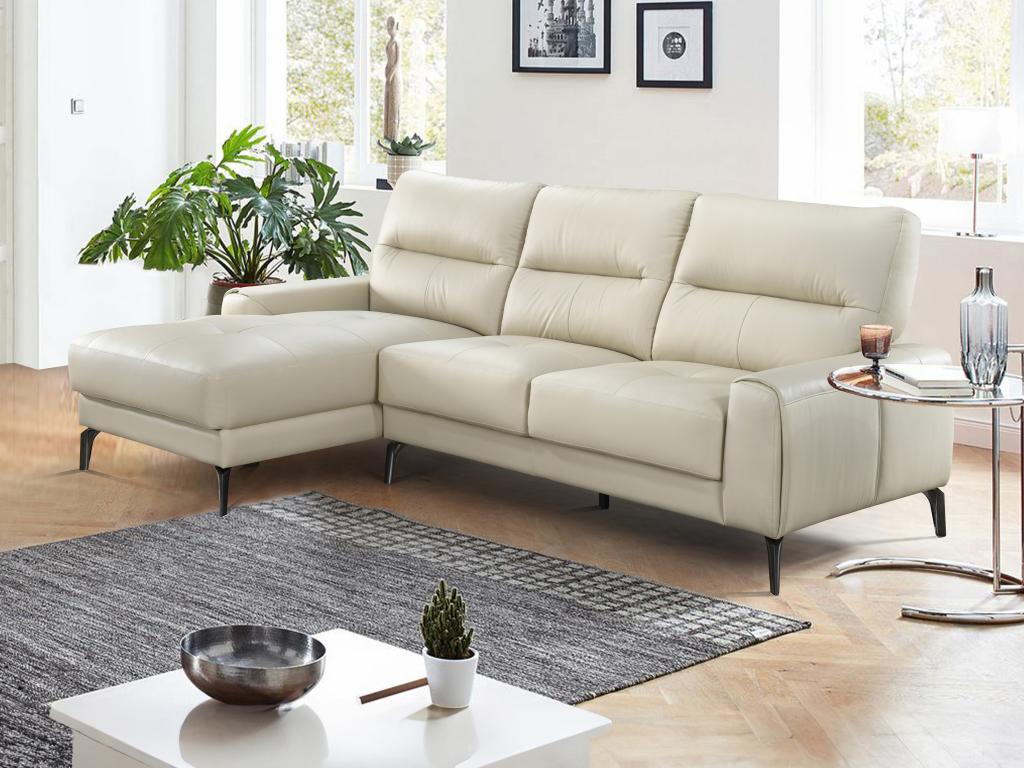 Canapé d'angle gauche en cuir de buffle beige VALDANA | Leroy Merlin