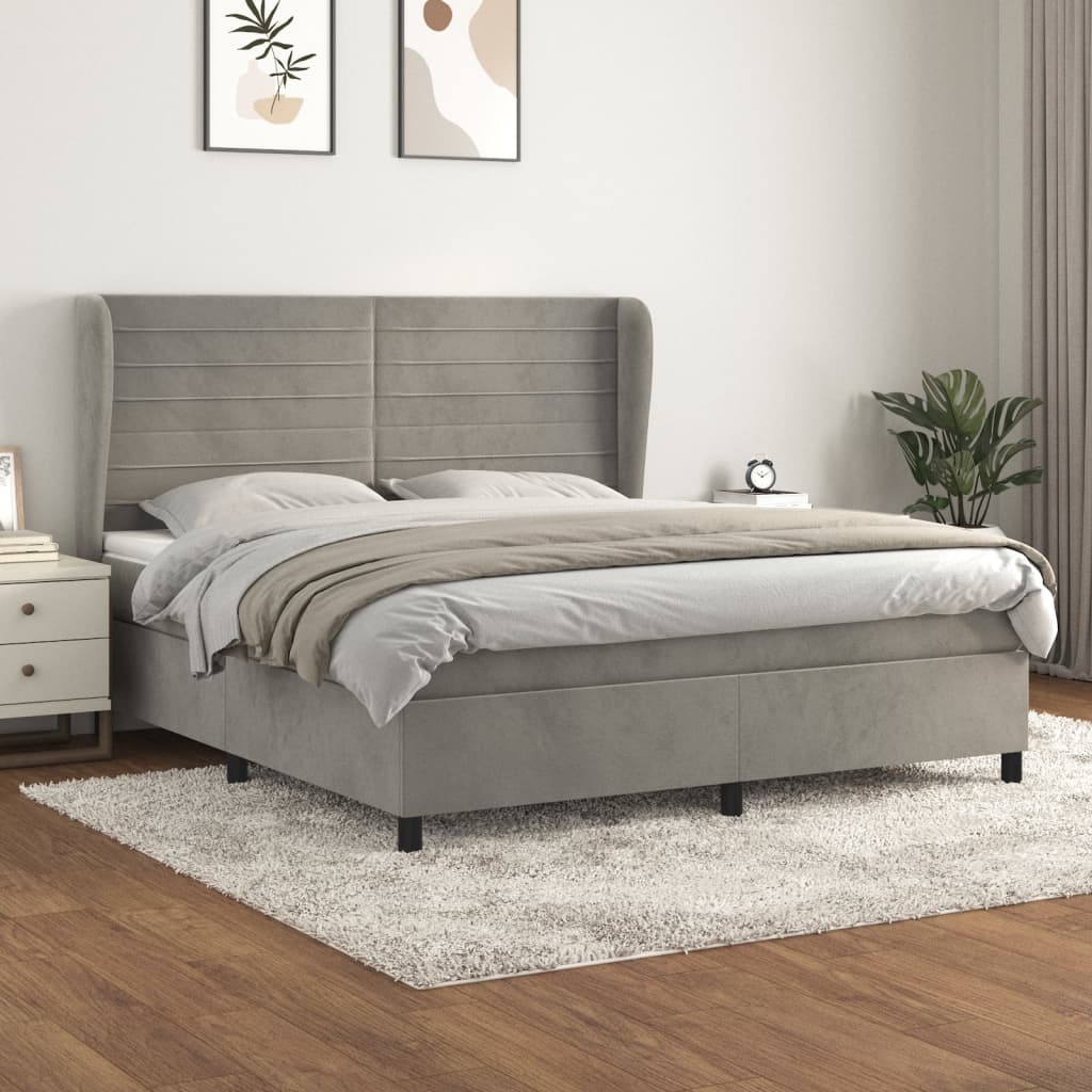 Lit à sommier tapissier et matelas Gris clair 160x200cm Velours | Leroy ...