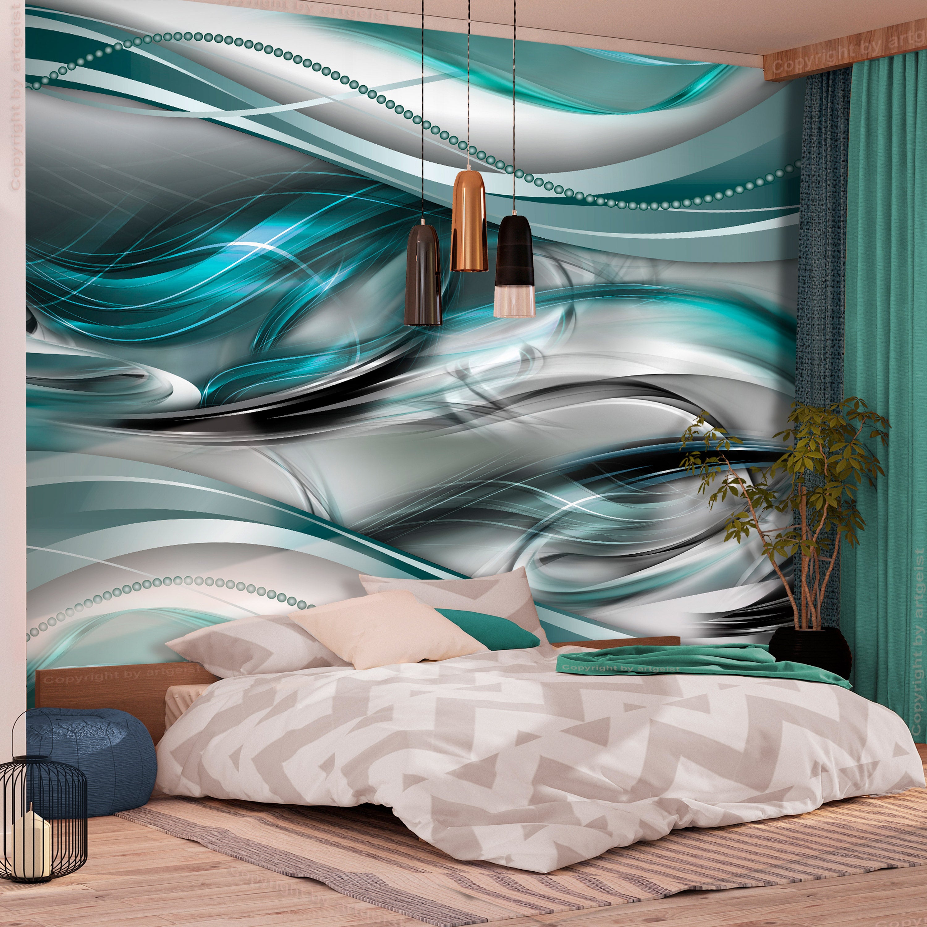 Papier peint intissé panoramique Abstractions Tunnels (Green) 350x245 ...