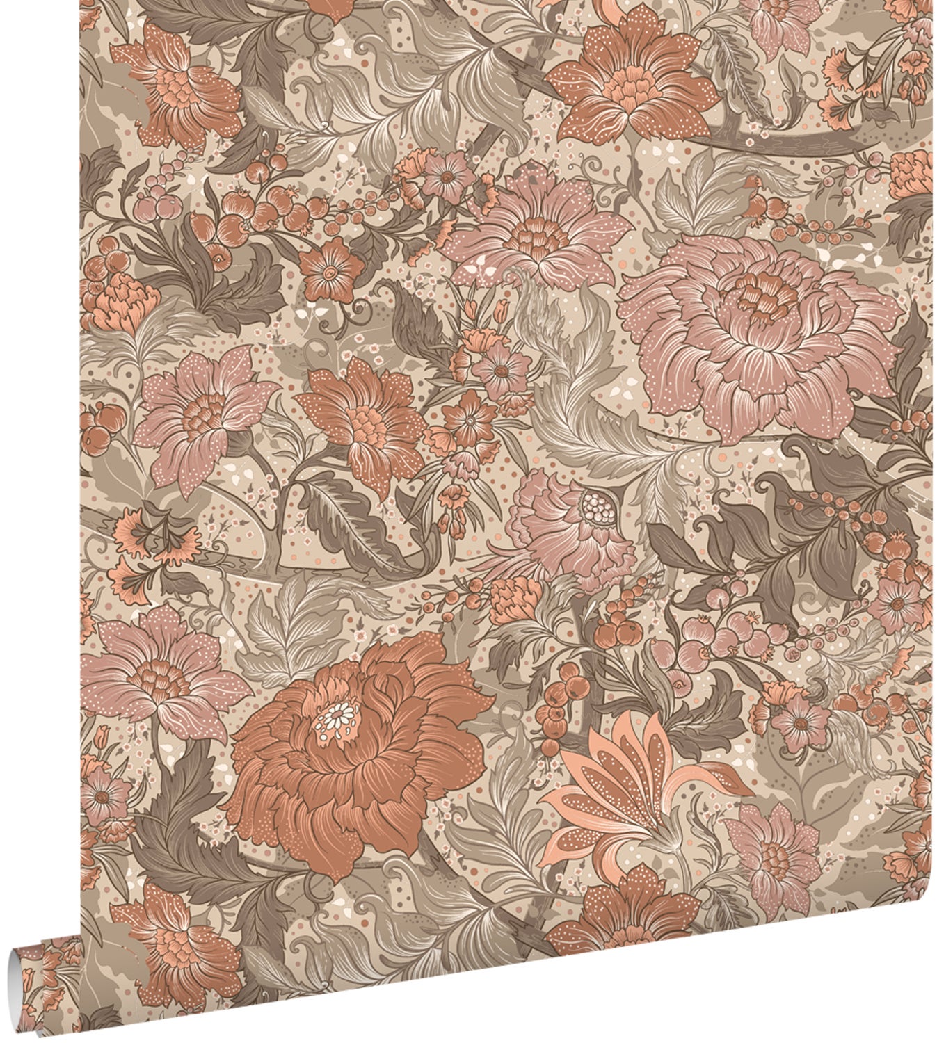 Papier Peint intissé fleurs vintage terracotta - 50 x 900 cm - ESTAhome ...