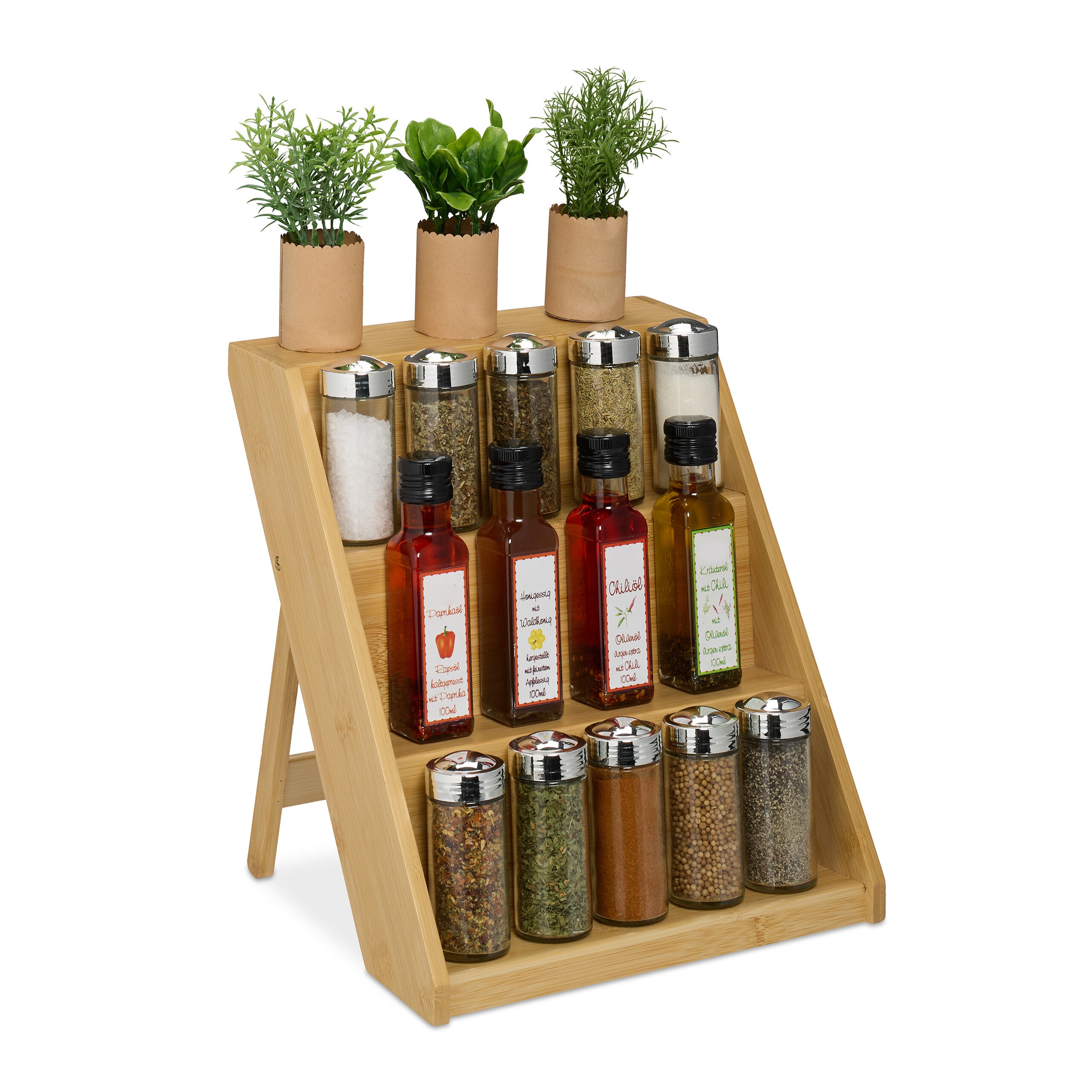 Relaxdays Especiero Cocina, Bambú, 29,5 x 30 x 26 cm, 3 Niveles, Estante para Especias Vertical ...
