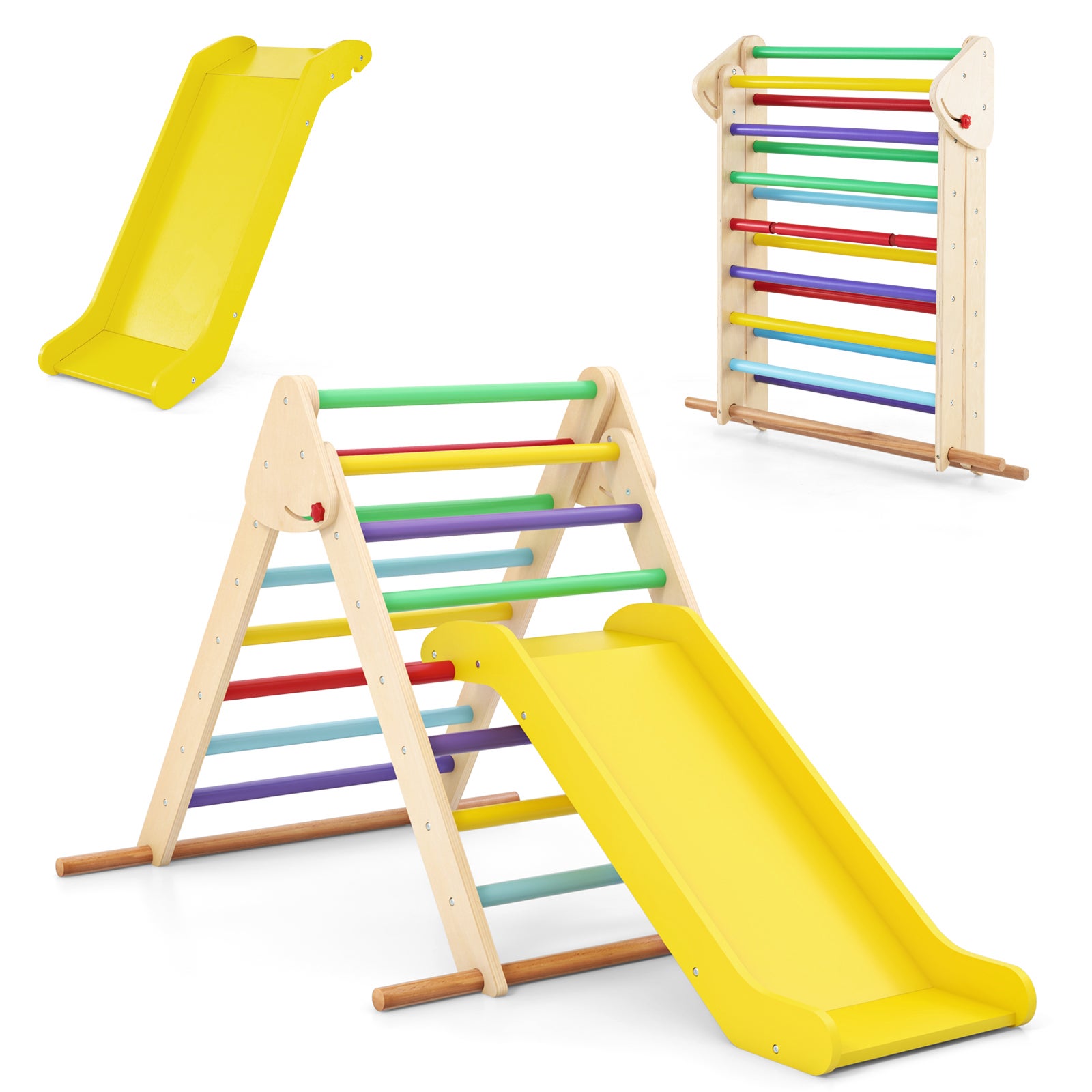 Triangle d'escalade Montessori Enfant avec Toboggan, Échelle Escalade ...