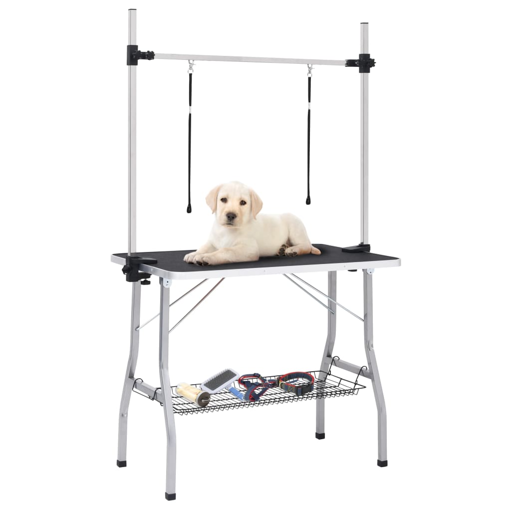 Table de toilettage réglable de chiens avec 2 boucles et panier | Leroy ...