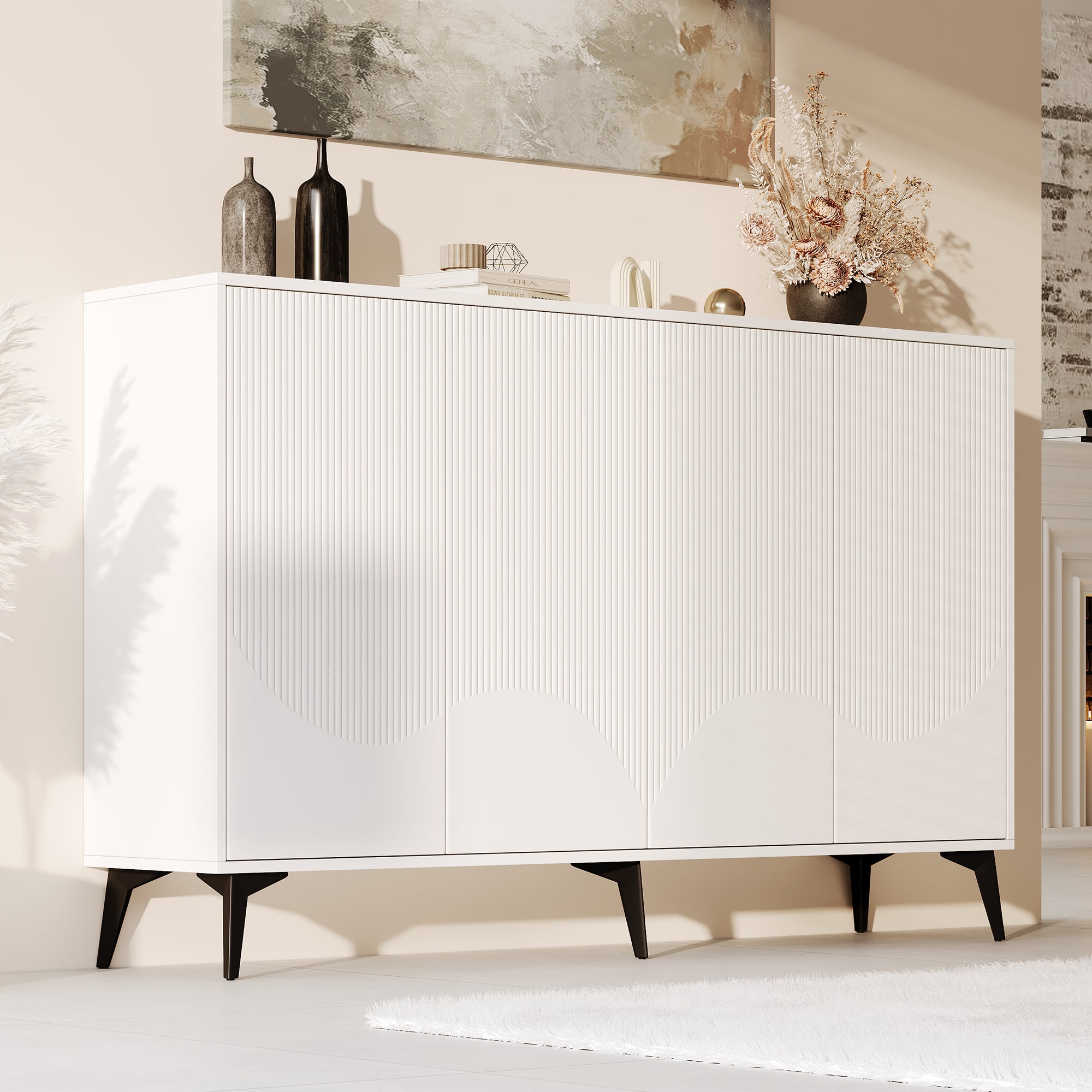 Buffet blanc 160 cm, buffet salon avec étagères réglables, 4 portes ...