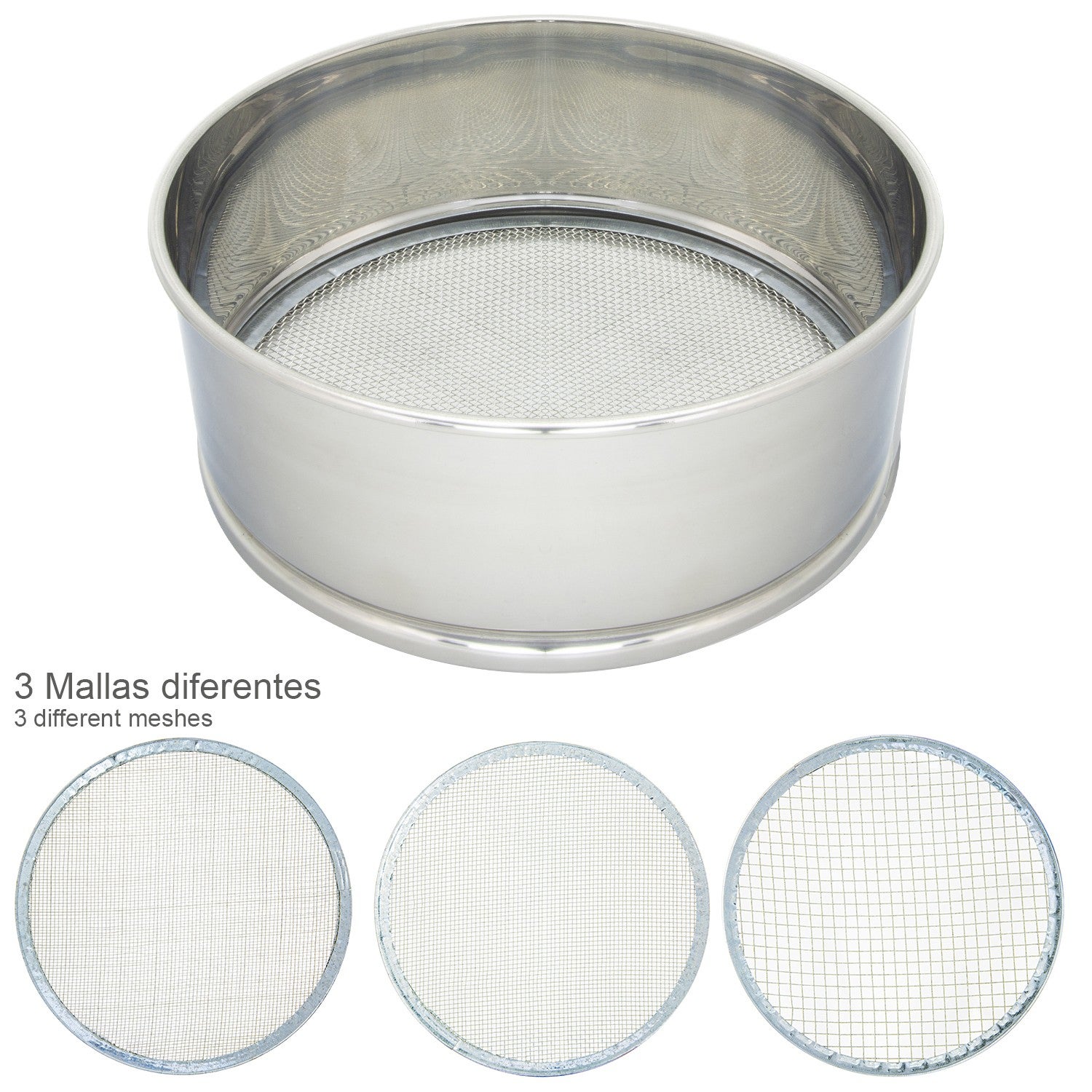 Harinero Tamizador Acero inoxidable Ø 20 cm. Con 3 Mallas ...
