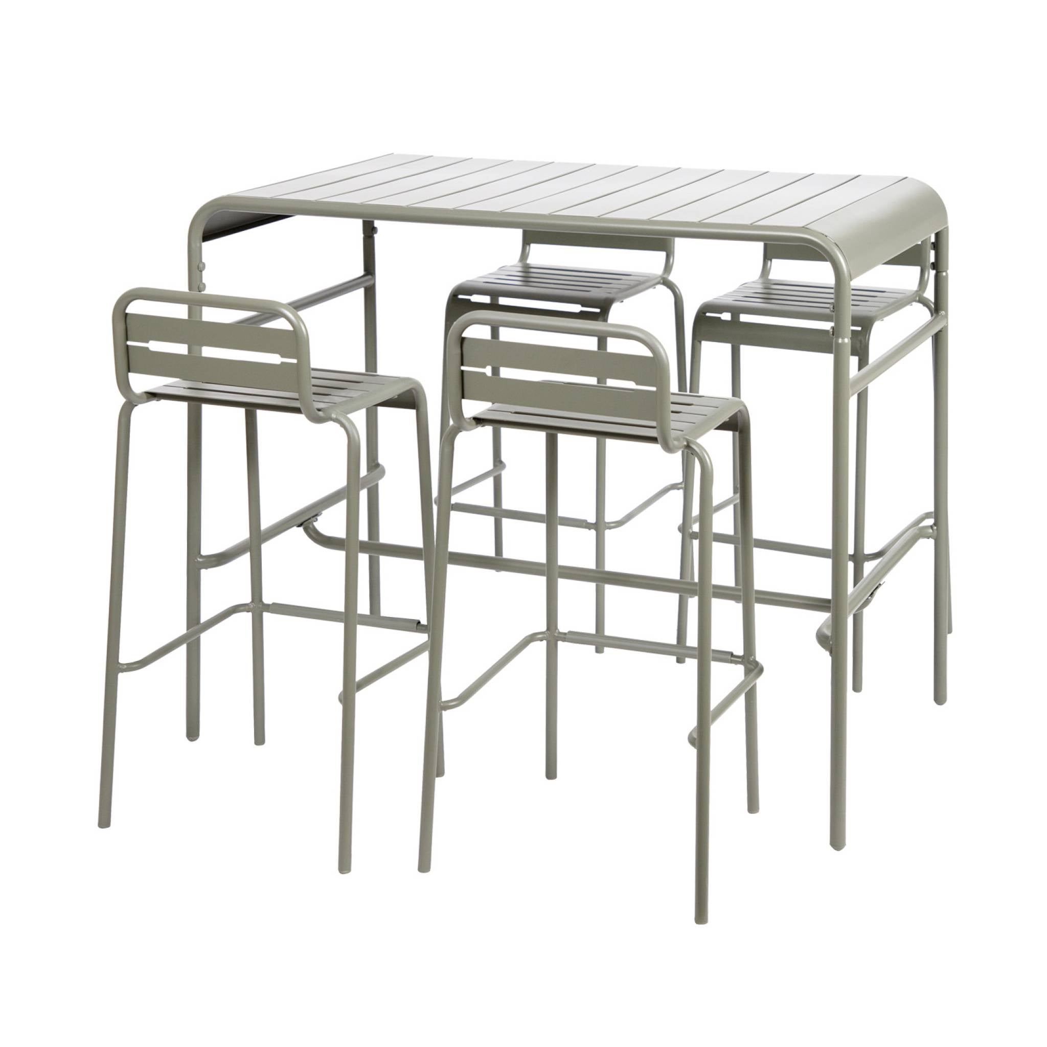 Table haute de jardin acier + 4 assises AMELIA kaki. 4 chaises hautes ...