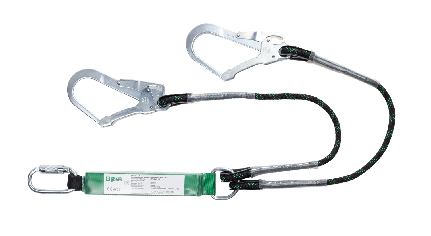 Longe double à absorbeur corde tressée avec 2 connecteurs acier ...