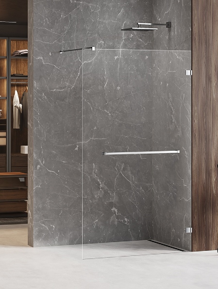 Mampara de ducha walk-in cromada con toallero 100 cm MAJORQUE CROMO ...