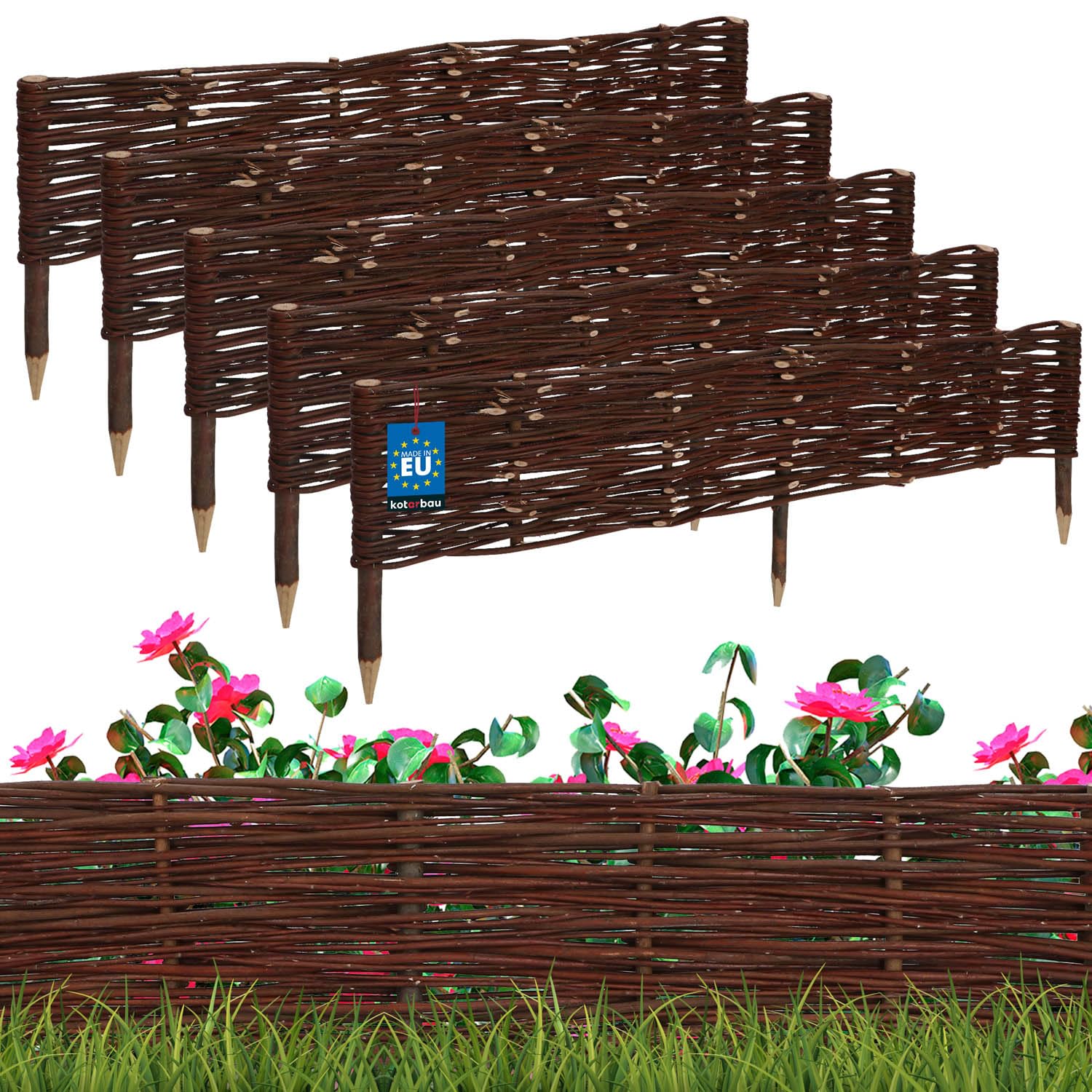 Lot de 5 Clôture Bois - Bordure Jardin Extérieur - 100 x 10 cm ...