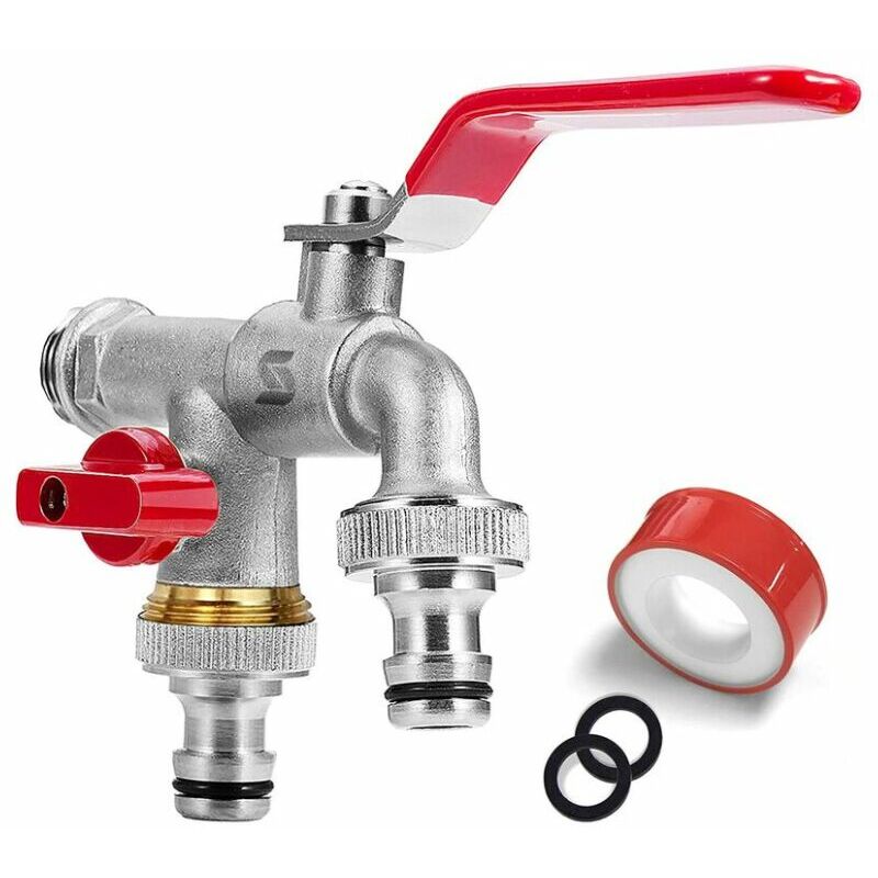 Robinet Double de Jardin ,robinet avec 2 sorties 3/4 - Entrée 1/2, 1 ...