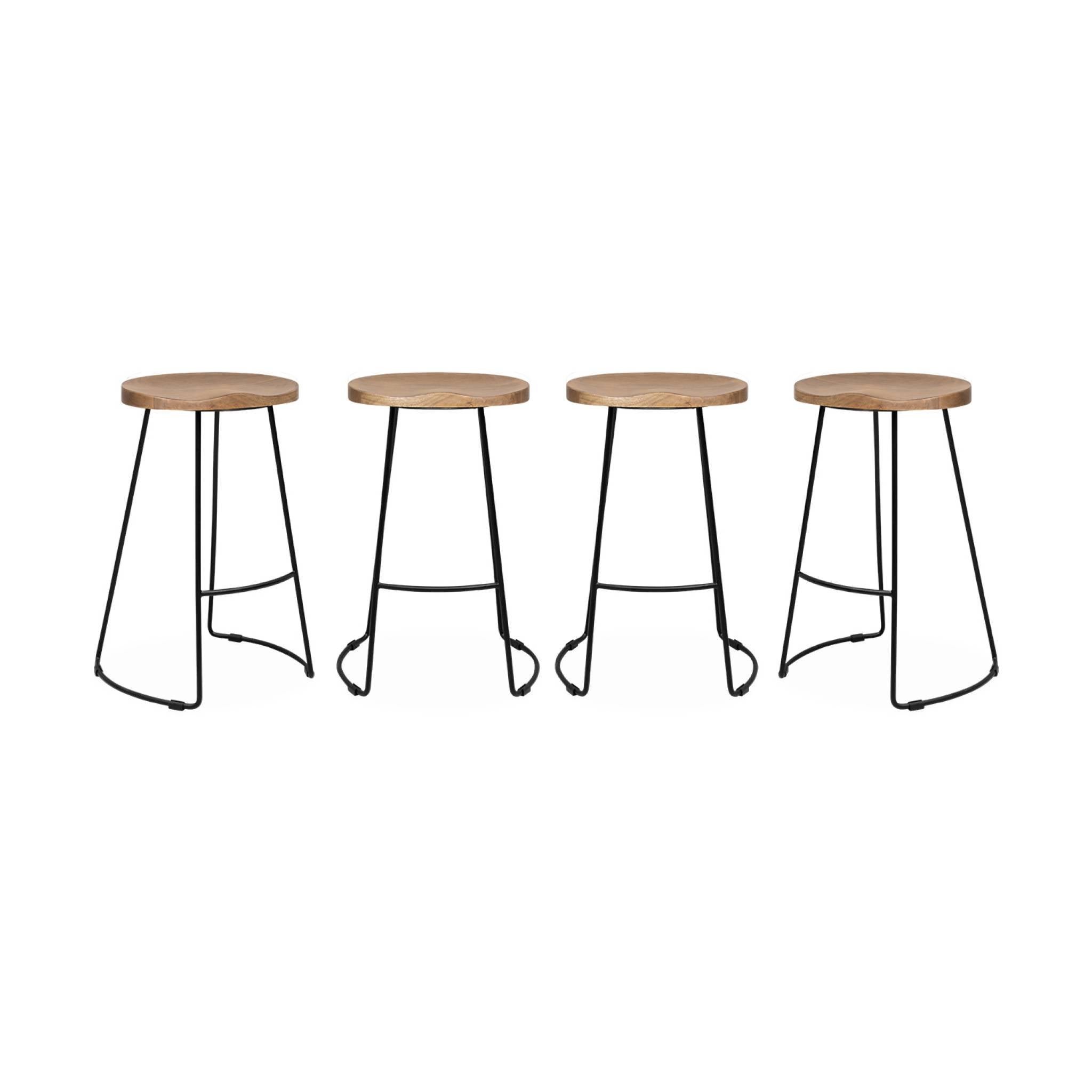 Lot de 4 tabourets de bars bois de manguier naturel et acier. avec ...