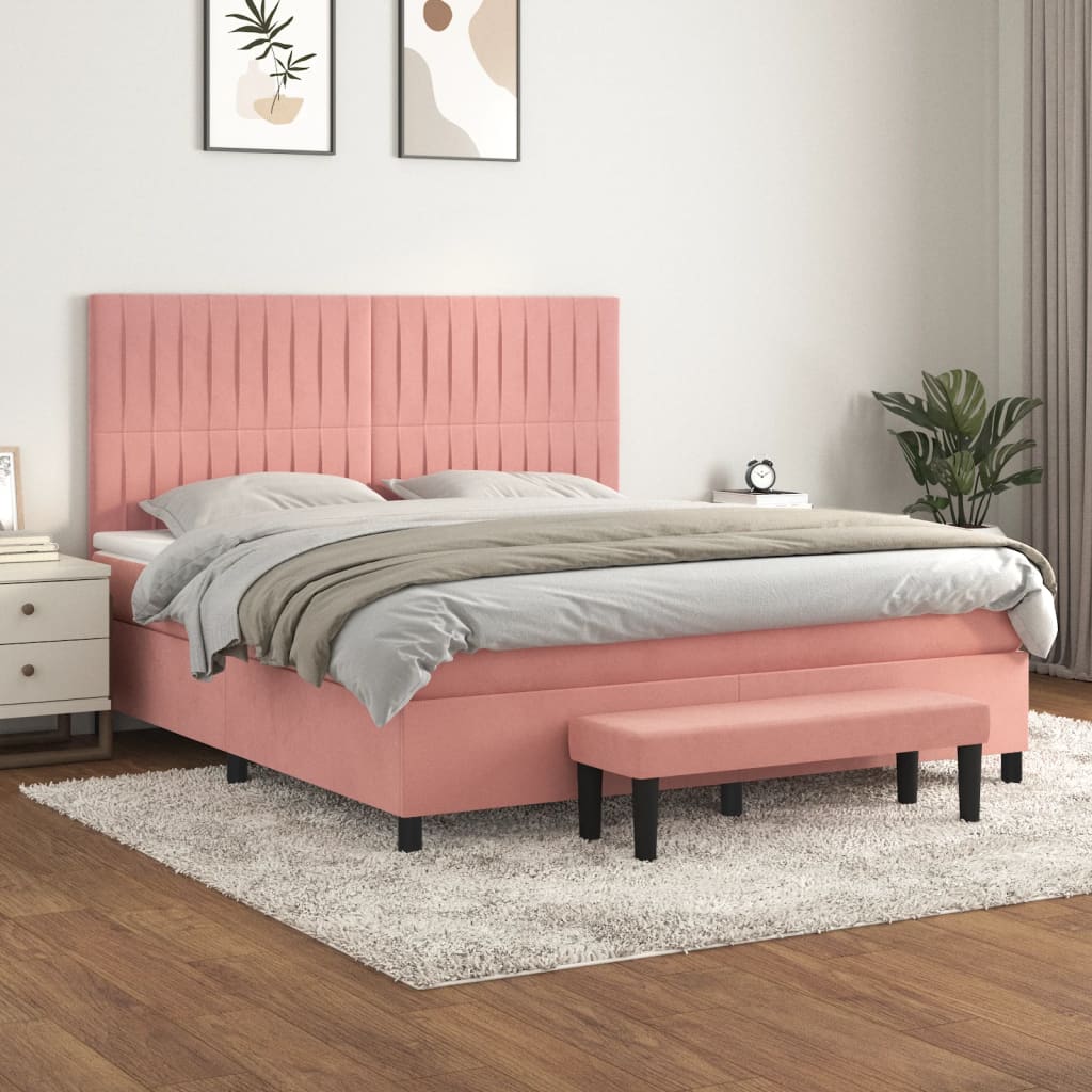 Maison Exclusive - Cama box spring con colchón terciopelo rosa 160x200 ...
