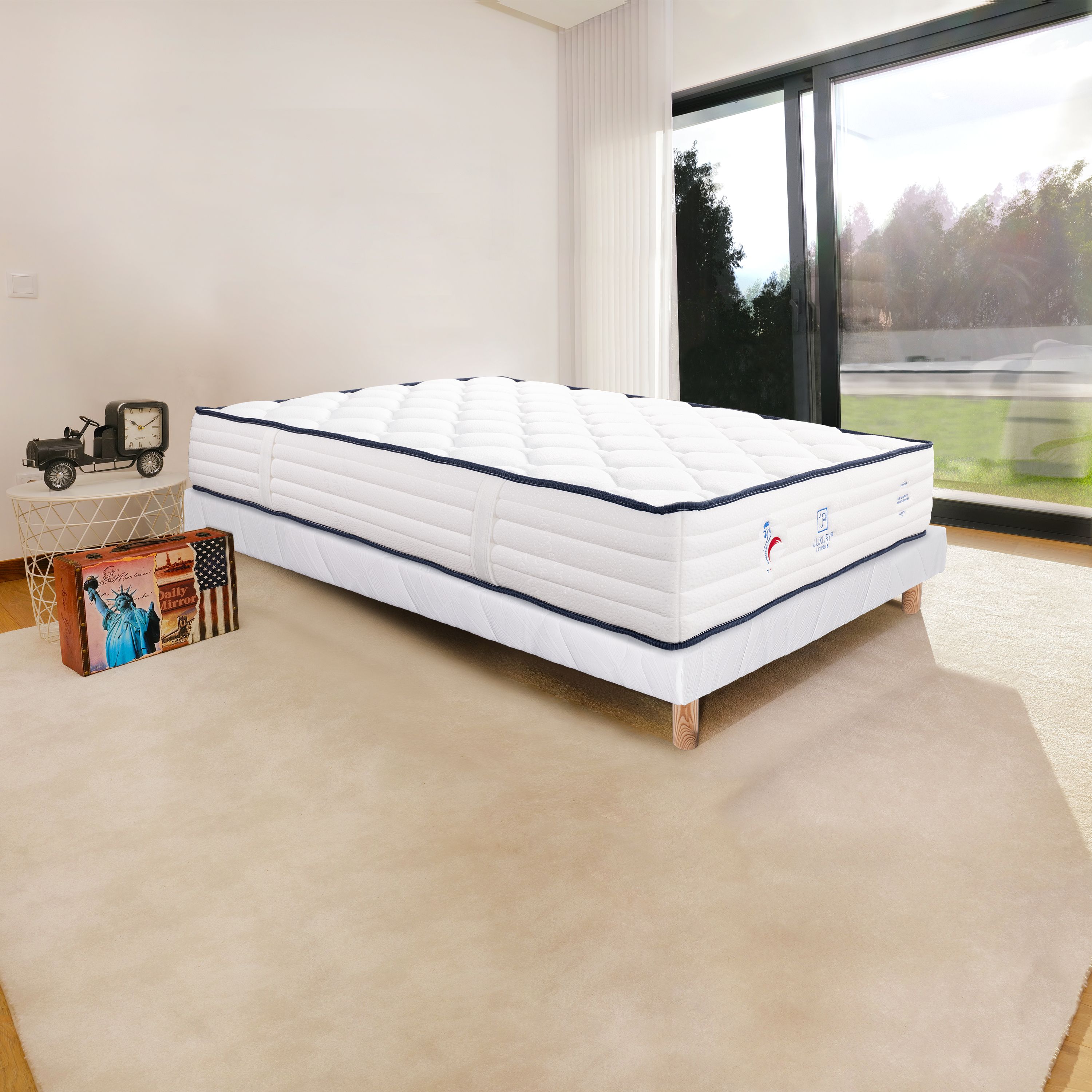 Ensemble matelas ferme 160 x 200 x 27 cm - ressorts ensachés - faces ...
