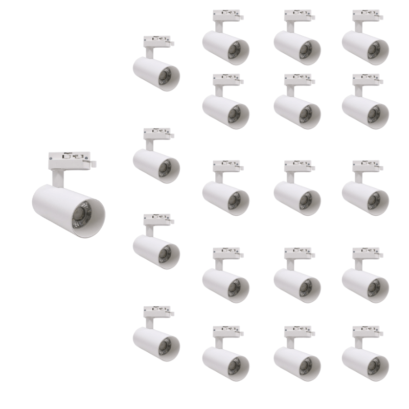 Spot LED sur Rail Triphasé CCT 20W 60° Blanc - 3000K/4000K/6500K (Pack ...