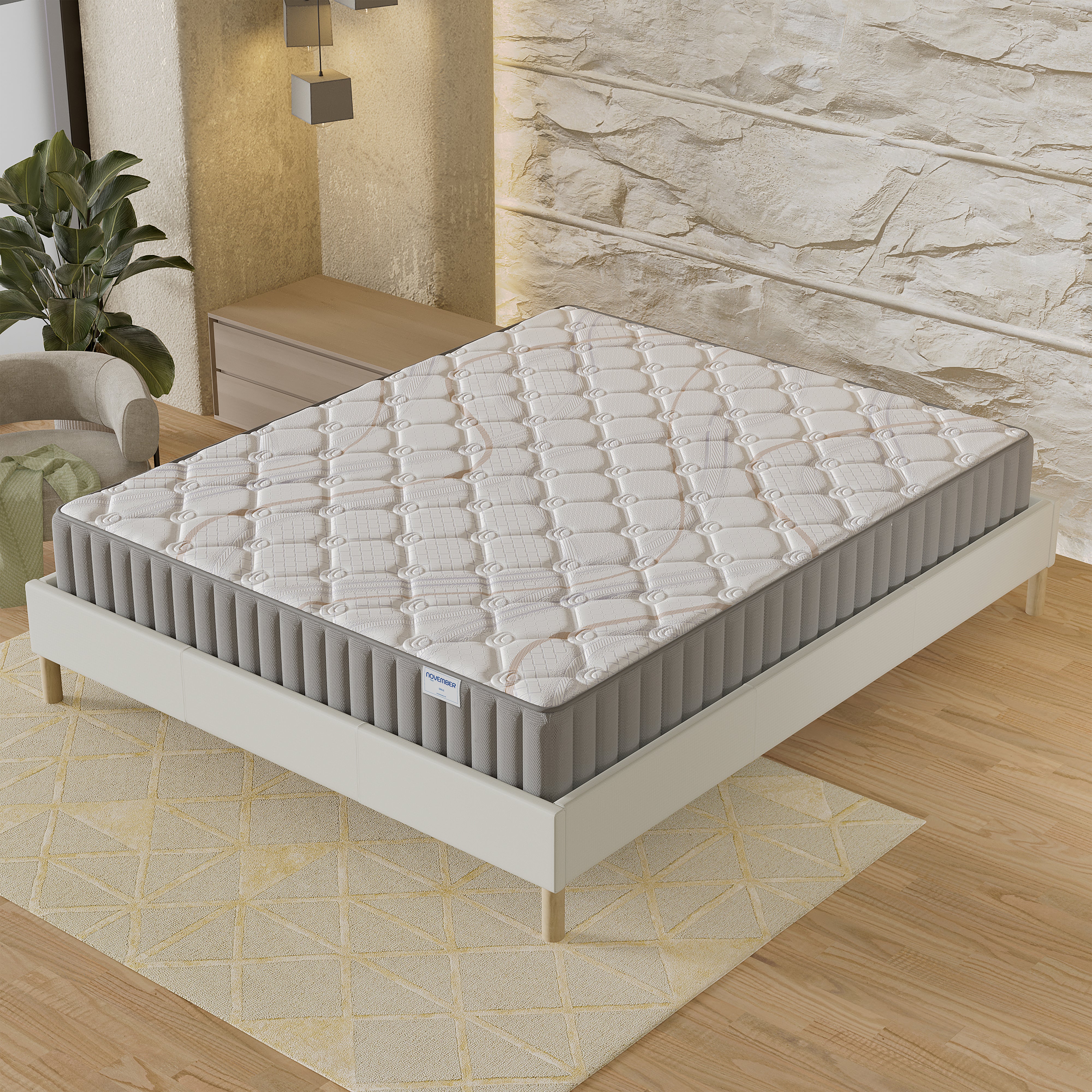 Ensemble matelas + lit 90x190 cm, matelas 22cm mousse, accueil latex ...